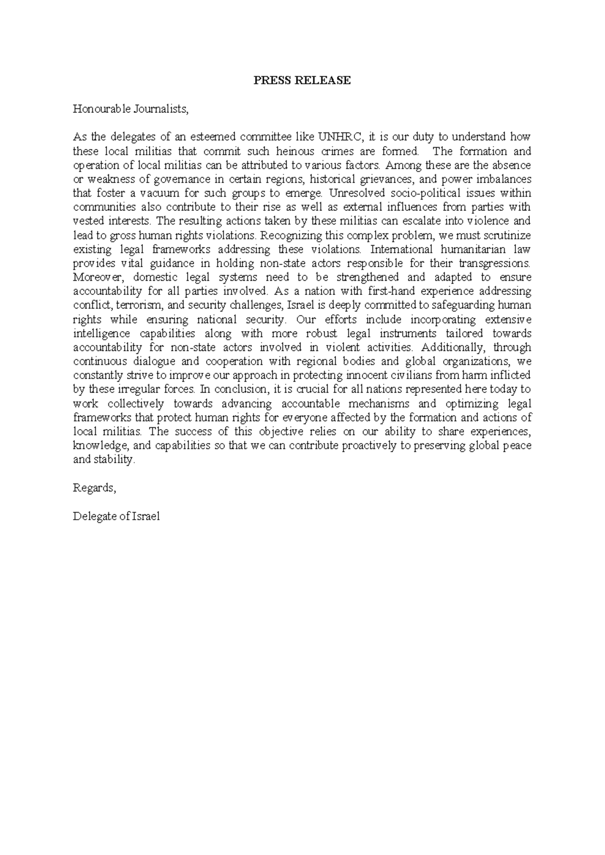 Press Release 3 - PRESS RELEASE Honourable Journalists, As the ...