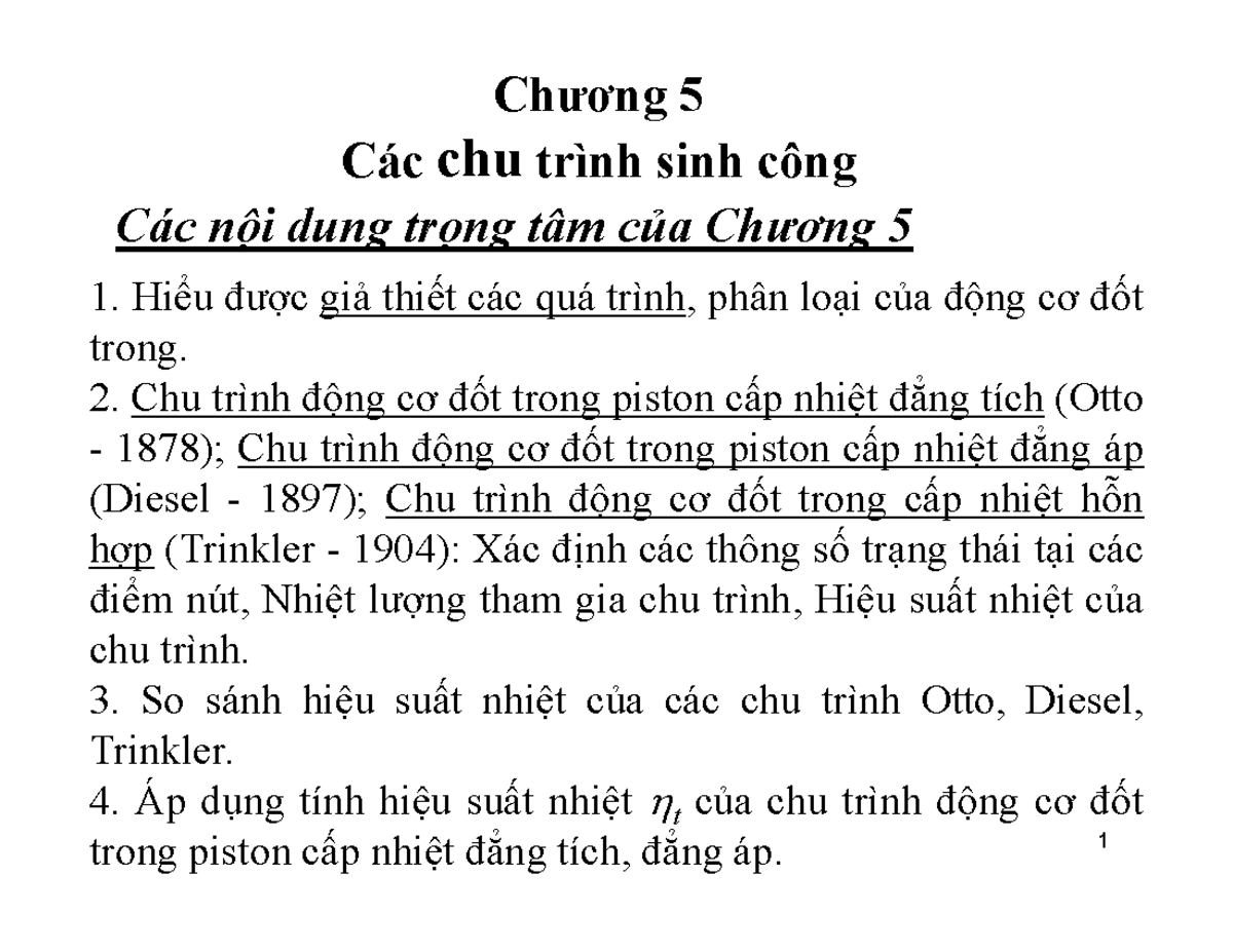 C05 [Compatibility Mode] - Chương 5 Các chu trình sinh công 1 Các nội dung trọng tâm của Chương ...