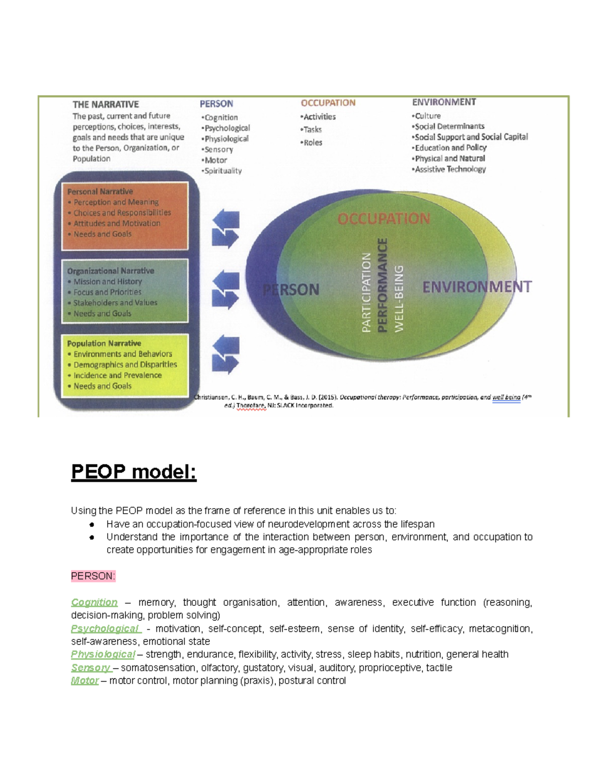 Meds - notes - PEOP model: Using the PEOP model as the frame of ...