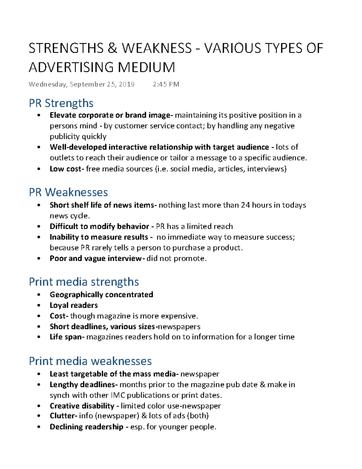 Strengths & Weakness - Various Types OF Advertising Medium - PR ...