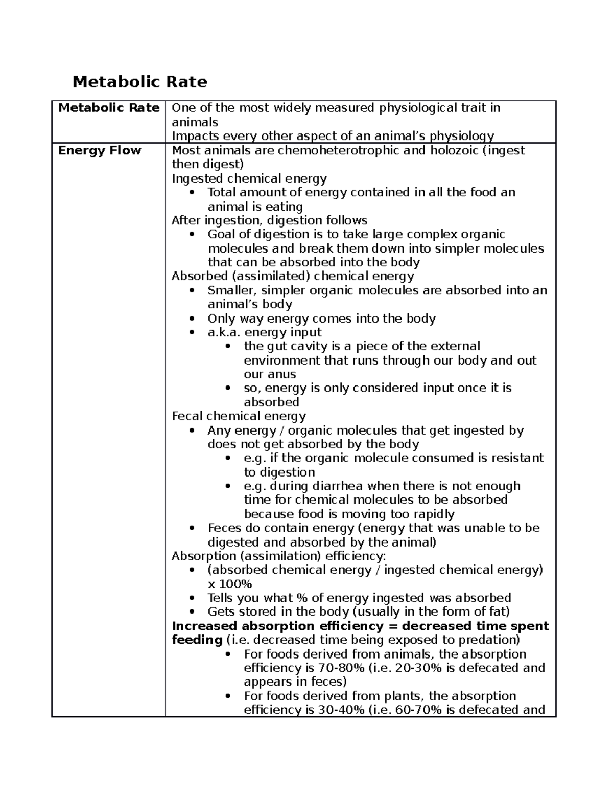 Metabolic Rate NOTES - Metabolic Rate Metabolic Rate One of the most ...