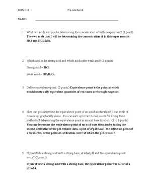 CHEM 113 PRE-LAB QUIZ 1 - Chem 113 Laboratory Quiz - CHEM 113 Pre-Lab Quiz 1 NAME: Grace Kim ...