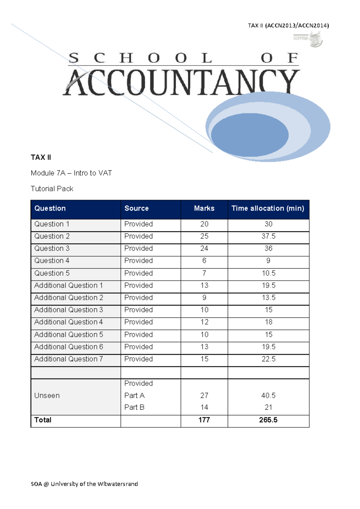 Tutorial Questions-intro to VAT- Updated 2024 - TAX II Module 7A ...