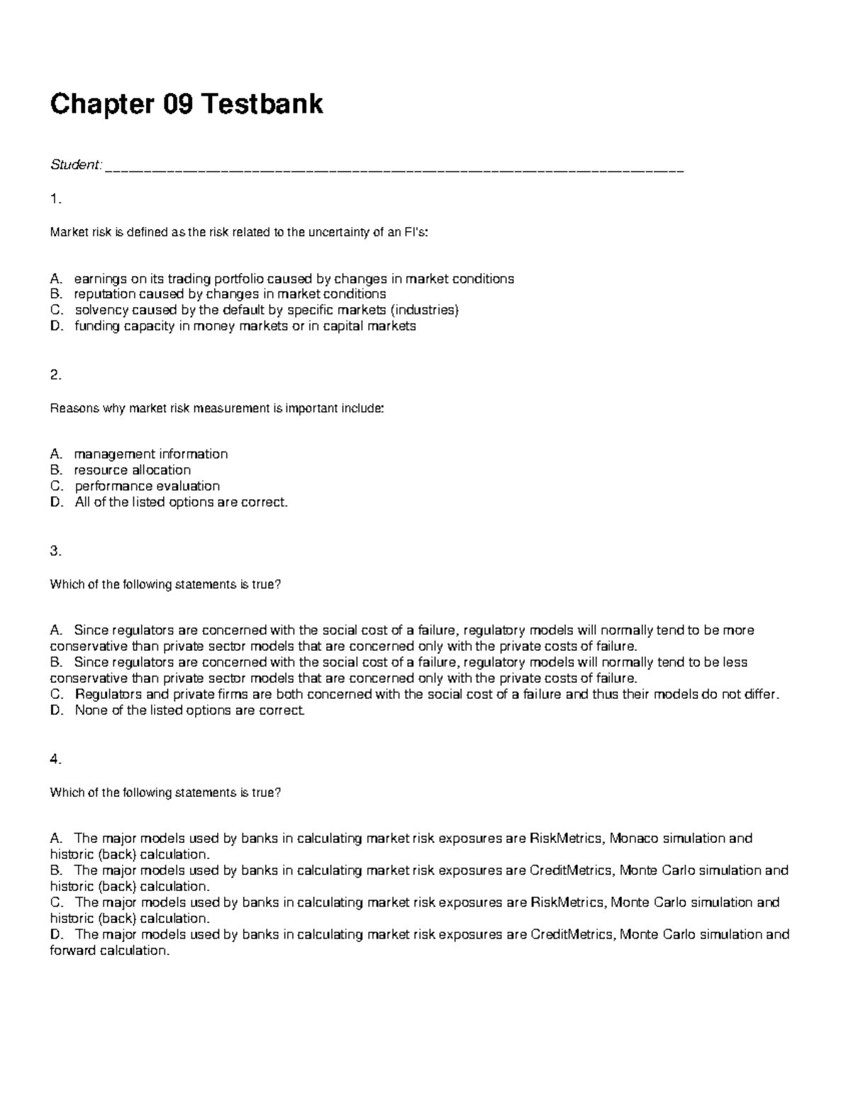 Chapter 09 Testbank - Test bank - Chapter 09 Testbank Student: - Studocu