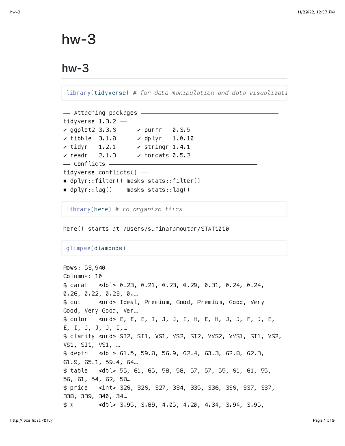 Hw-3 - homework 3 - hw- ── Attaching packages ─────────────────────────────────────── tidyverse ...