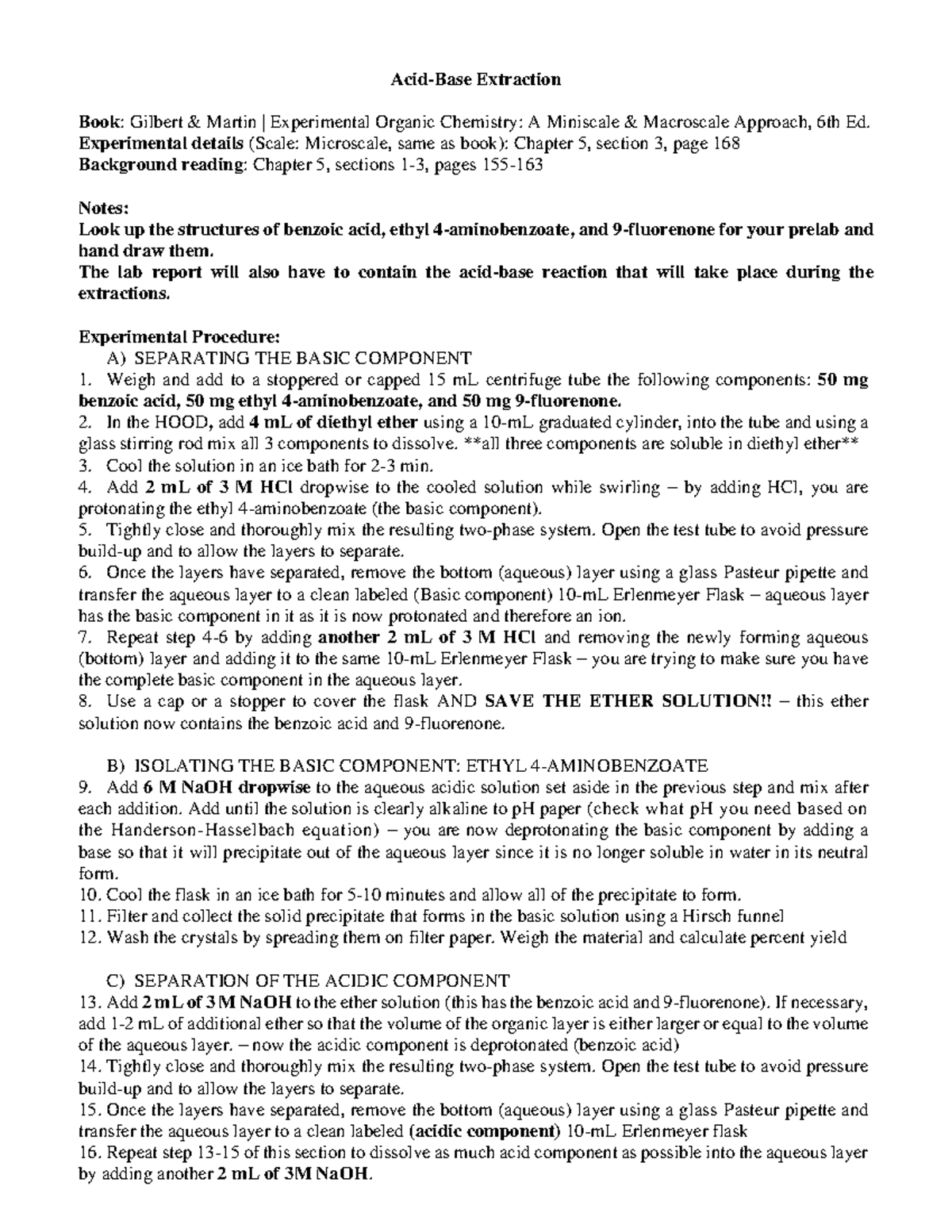 Acid-base extraction -student handout - Acid-Base Extraction Book ...