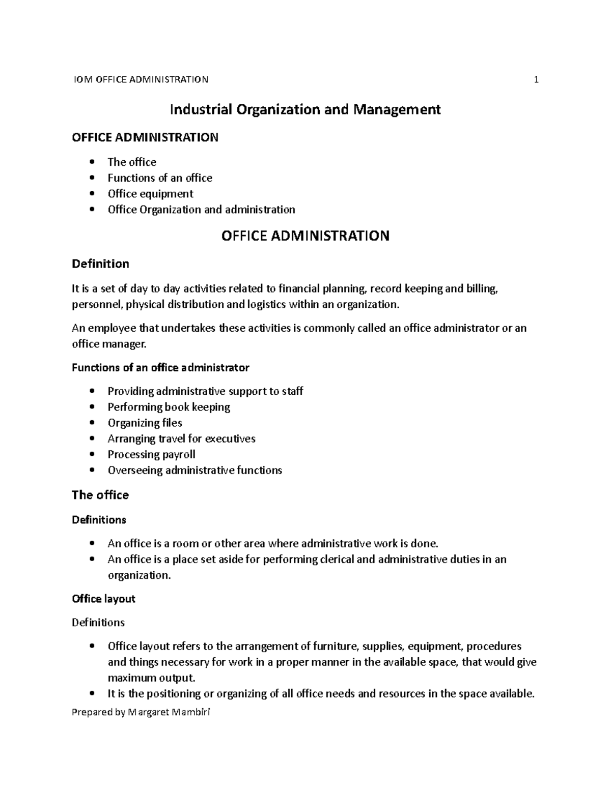 Office administration-1 - Industrial Organization and Management OFFICE ...