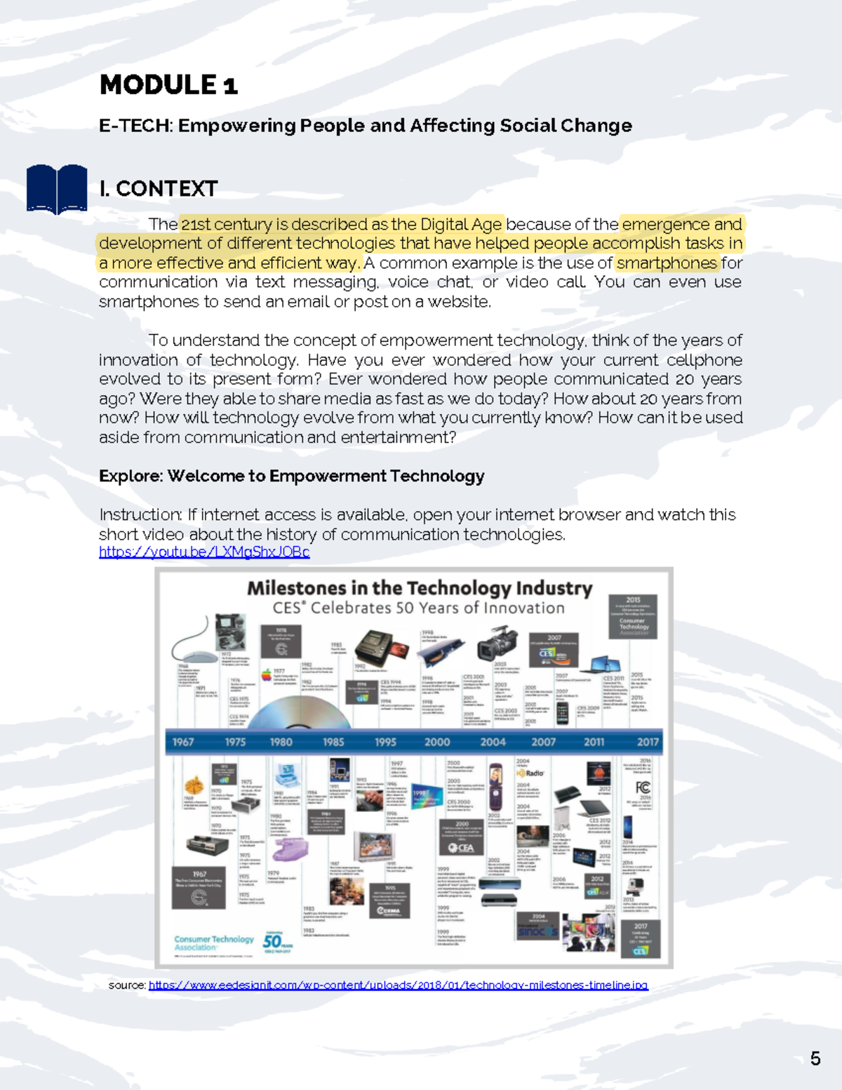 Lesson 1 - Introduction to ICT 201 - MODULE 1 E-TECH: Empowering People ...