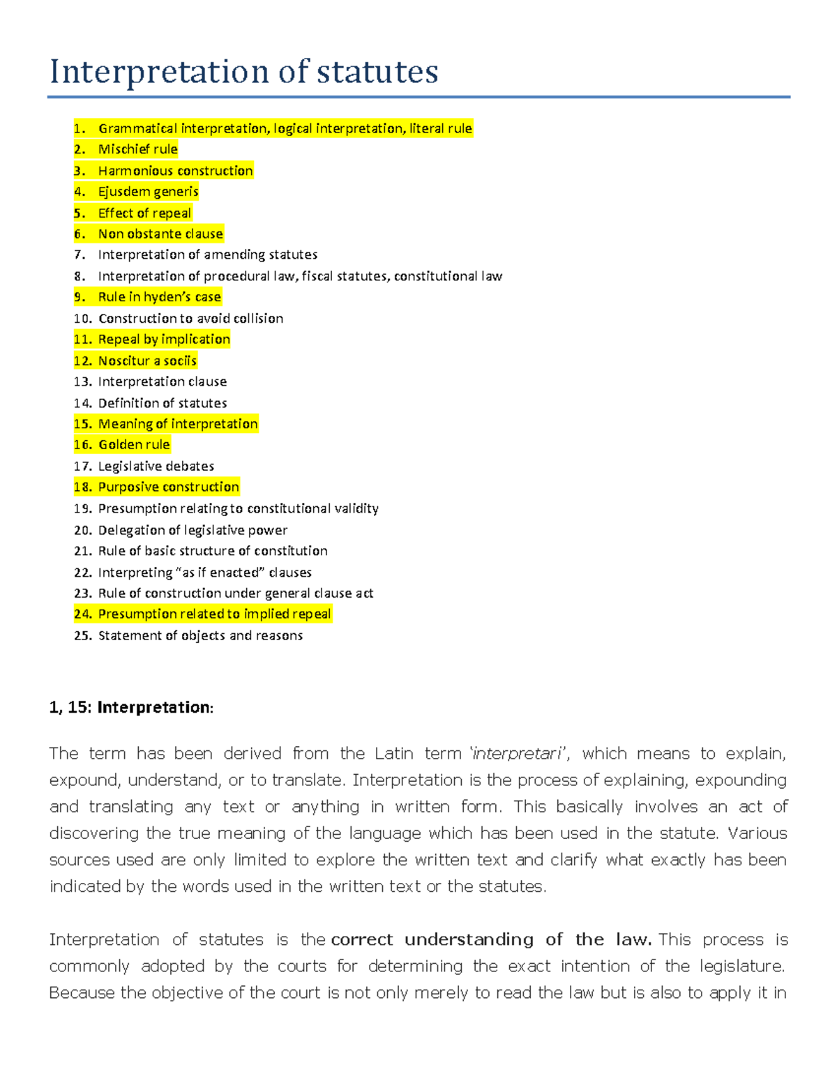 Interpretation of statutes - Interpretation of statutes Grammatical ...