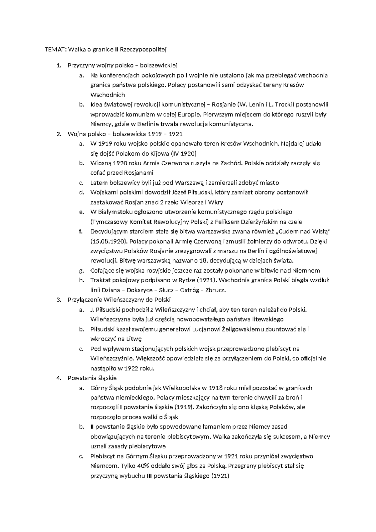 Granice II RP - brak - TEMAT: Walka o granice II Rzeczypospolitej 1 ...