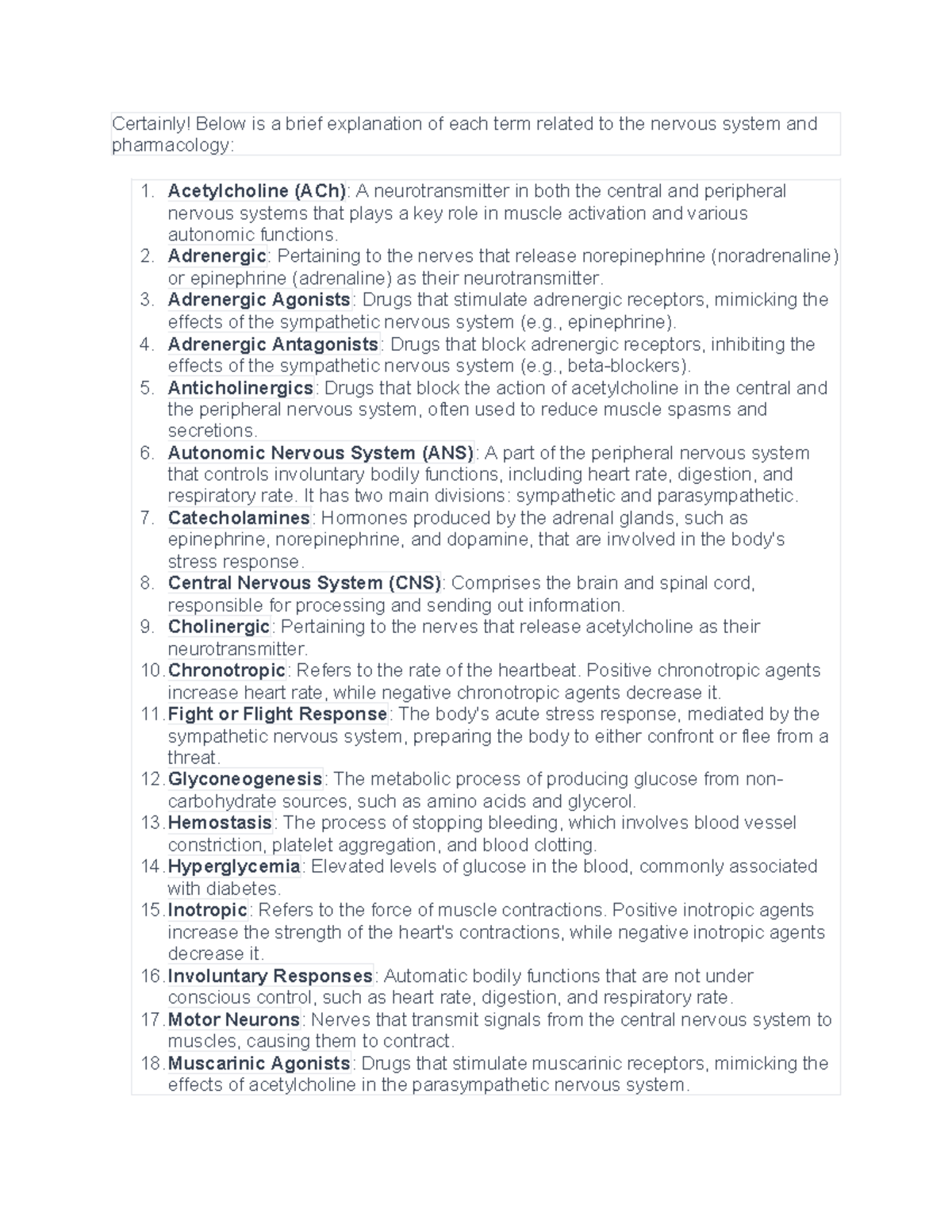 Nervous System Pharmacology Abbreviations Overview - Certainly! Below ...