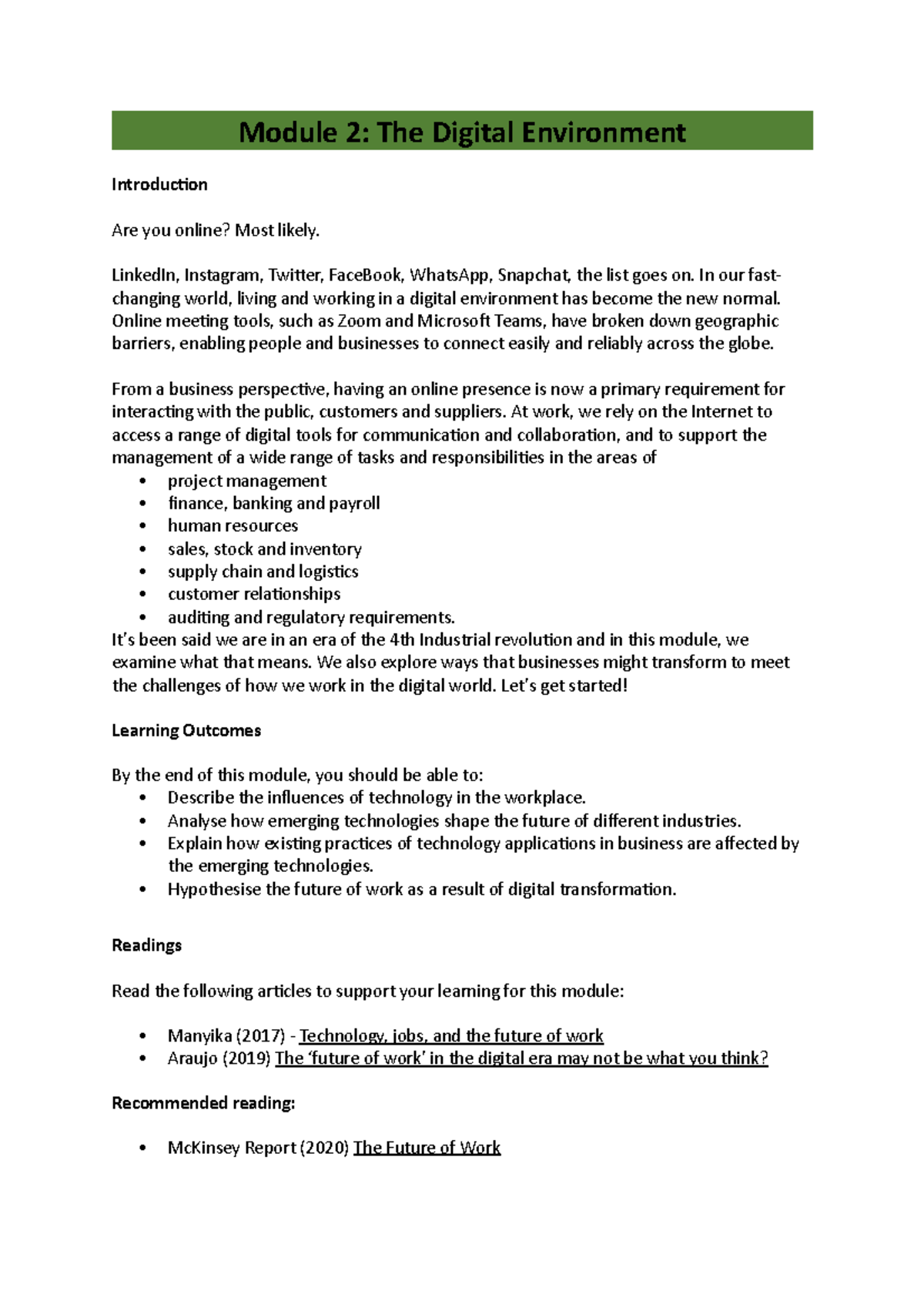 Module 2- The Digital Environment - Module 2: The Digital Environment ...