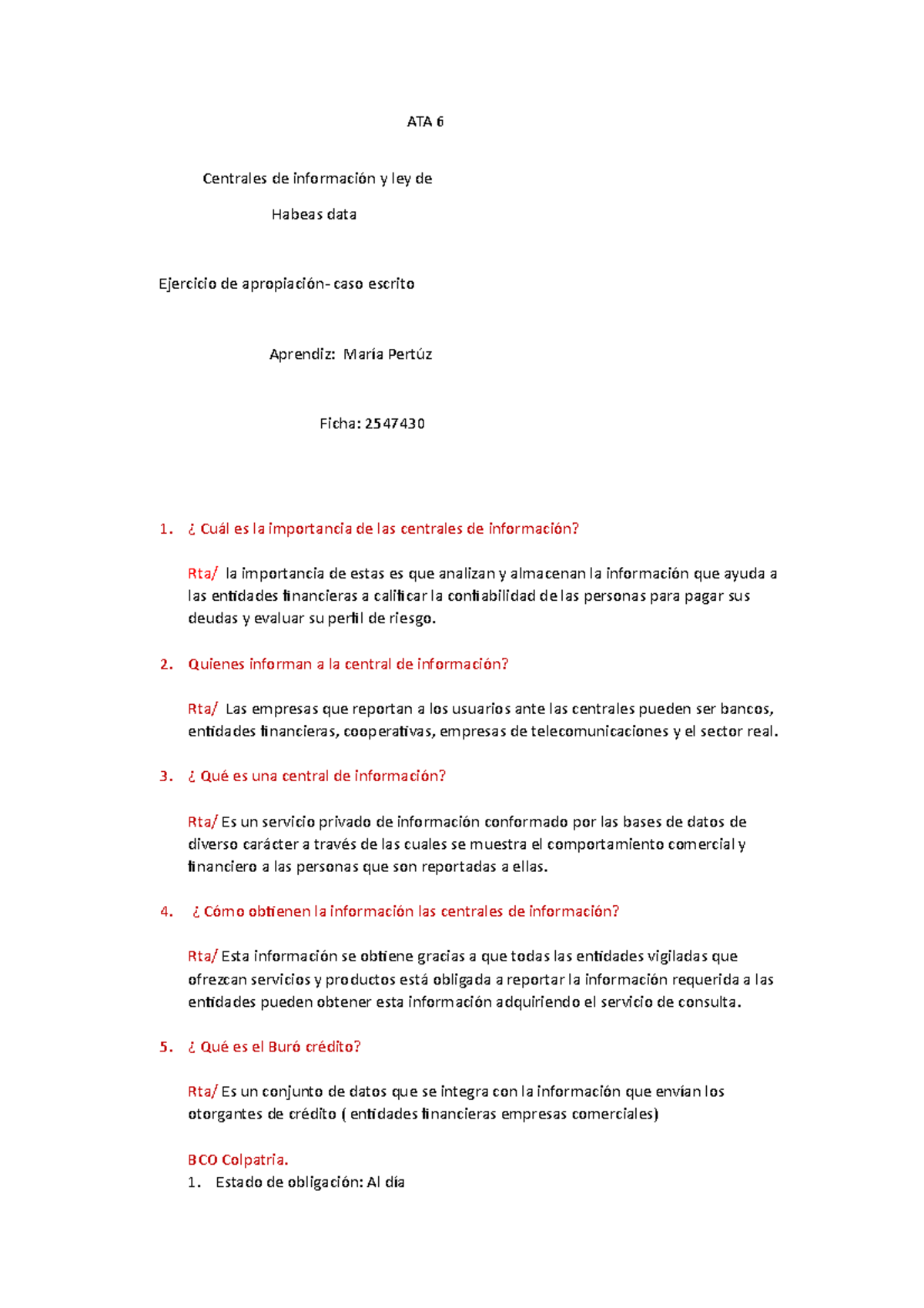 ATA 6 Desarrollo - Solución - ATA 6 Centrales de información y ley de ...