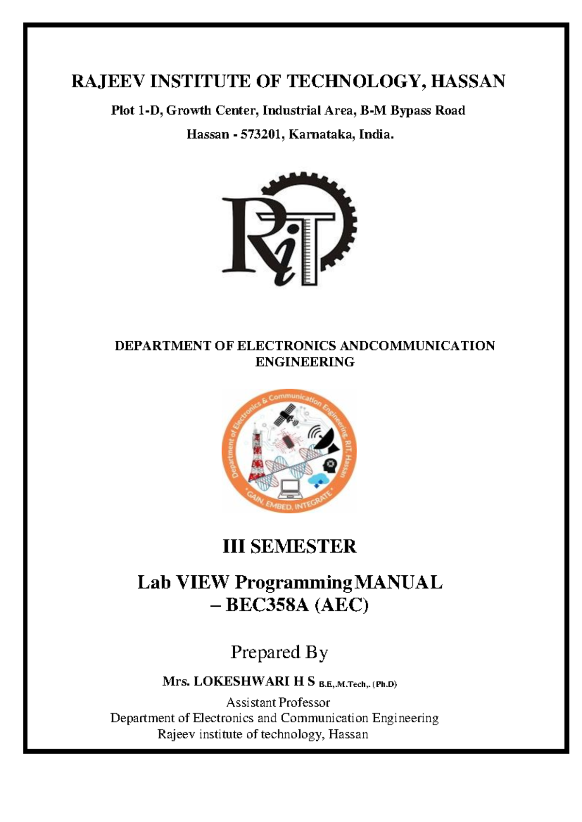 Manual LV - dddssss - RAJEEV INSTITUTE OF TECHNOLOGY, HASSAN Plot 1-D ...