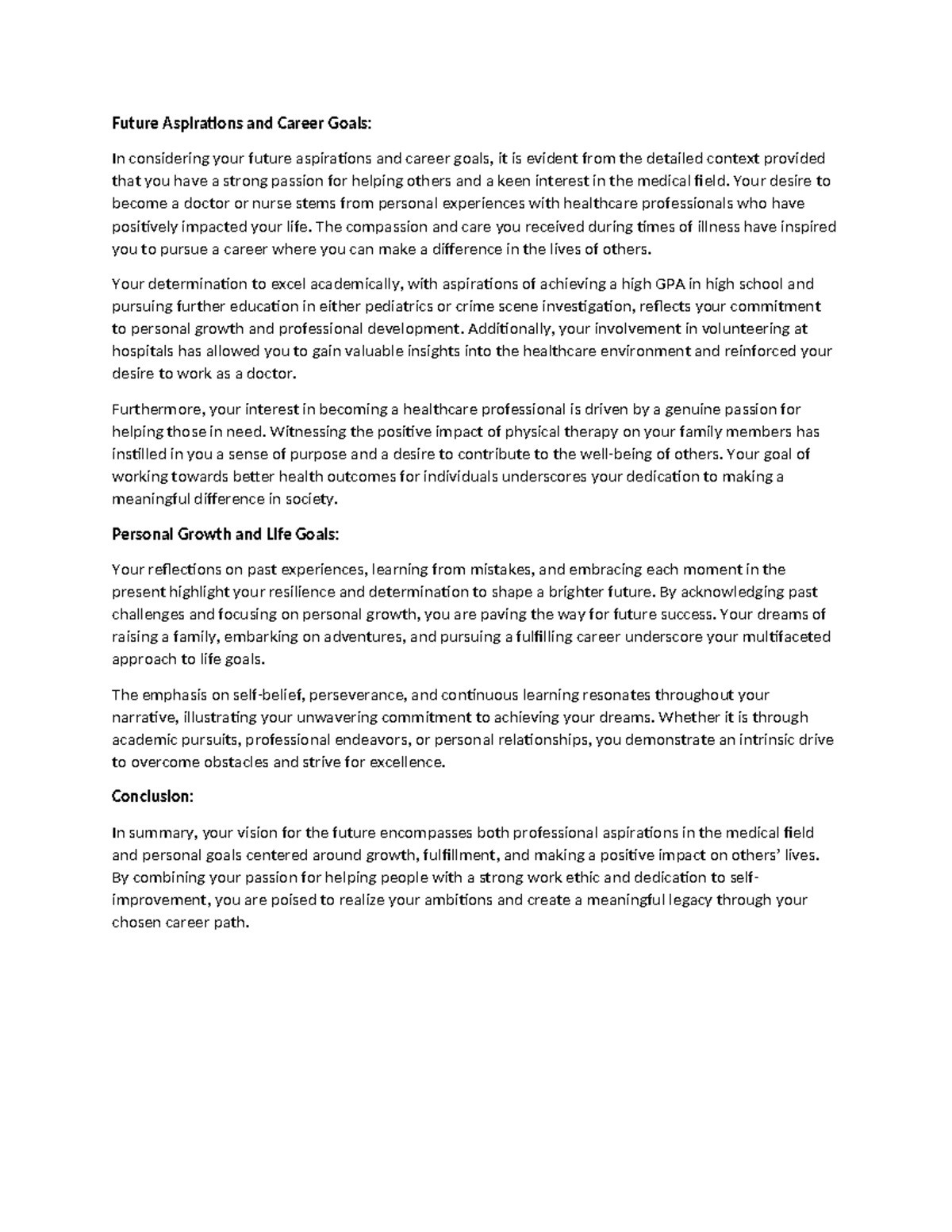 Essay about future - Future Aspirations and Career Goals: In ...