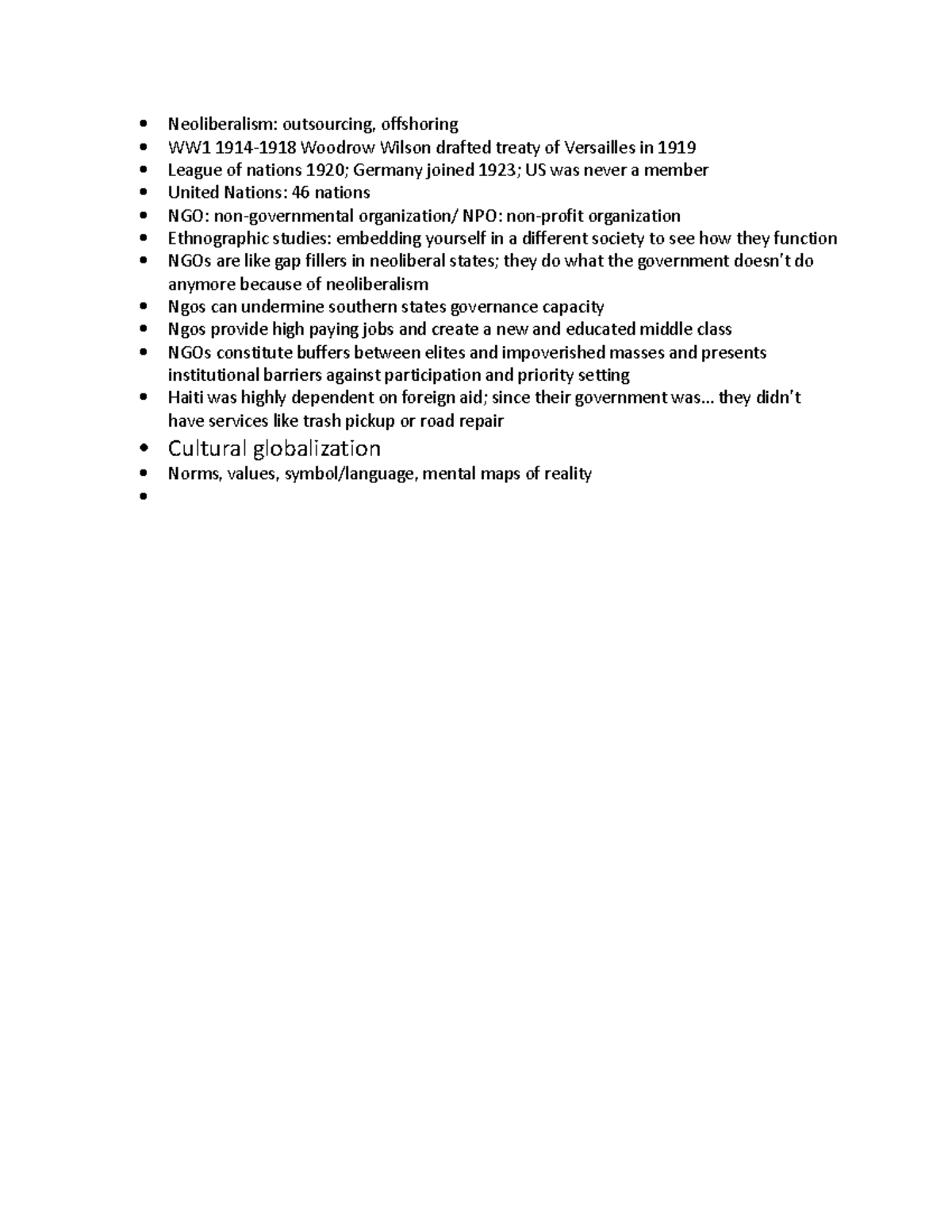 Global Studies - weeks 1-5 notes - Neoliberalism: outsourcing ...