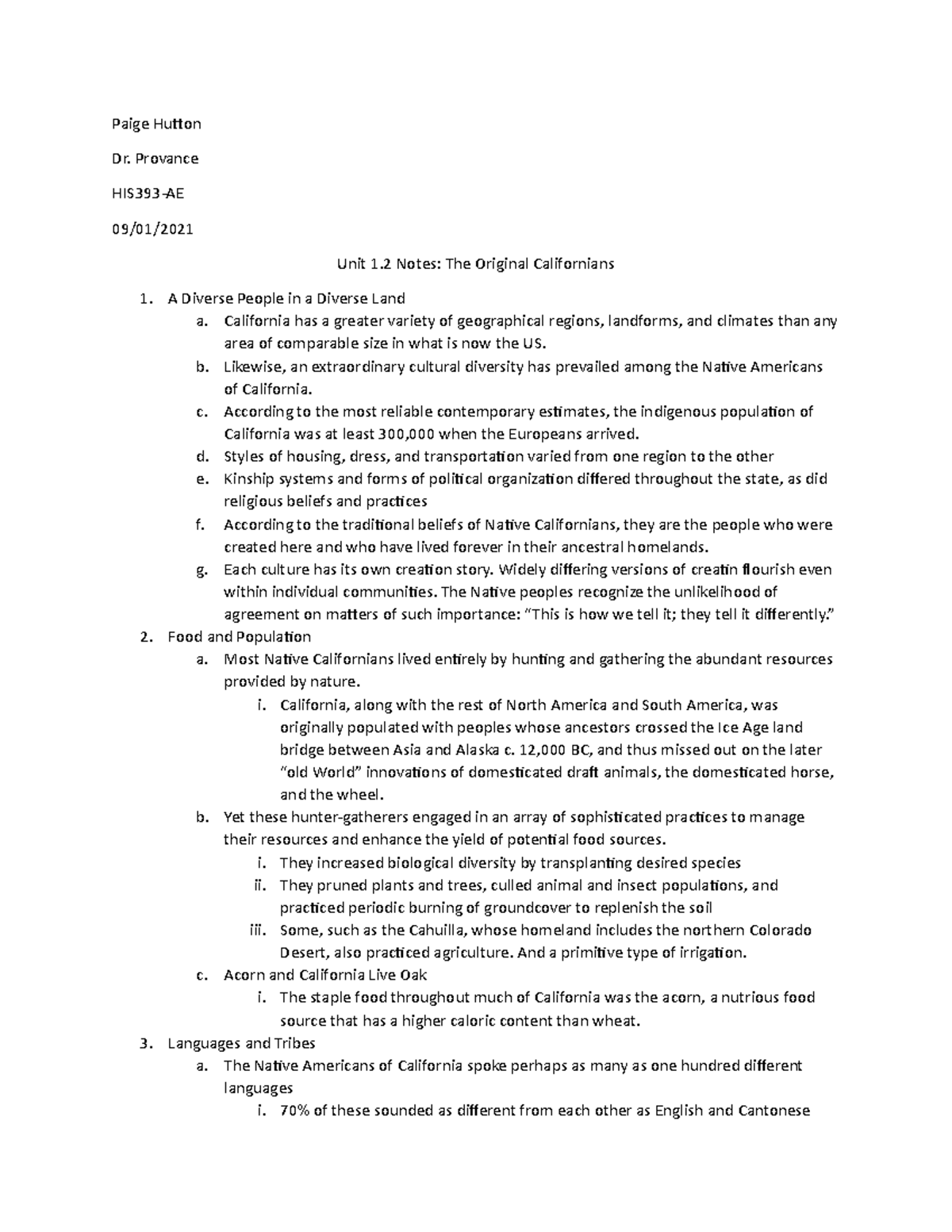 HIS393 Unit 1.2 Notes - Paige Hutton Dr. Provance HIS393-AE 09/01/ Unit ...