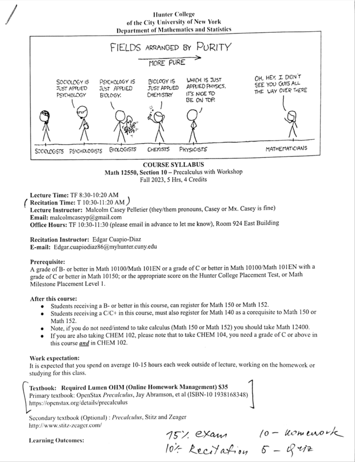 MATH 125 Syllabus - Hunter College of the City University of New York ...