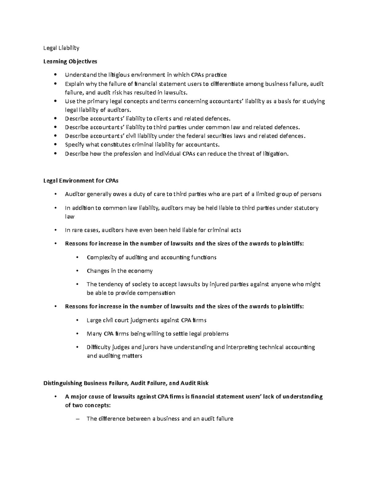 Lecture Notes 5 - Legal Liability Learning Objectives Understand the ...