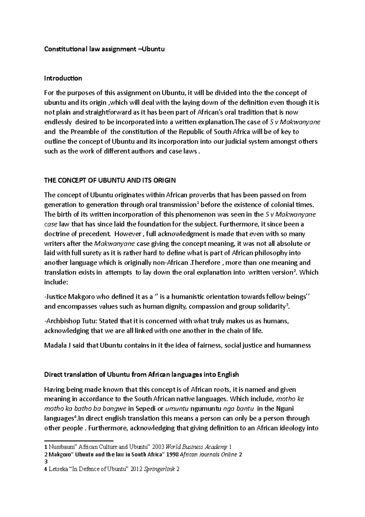 Constitutional law assignment 2022 - THE CONCEPT OF UBUNTU AND ITS ...