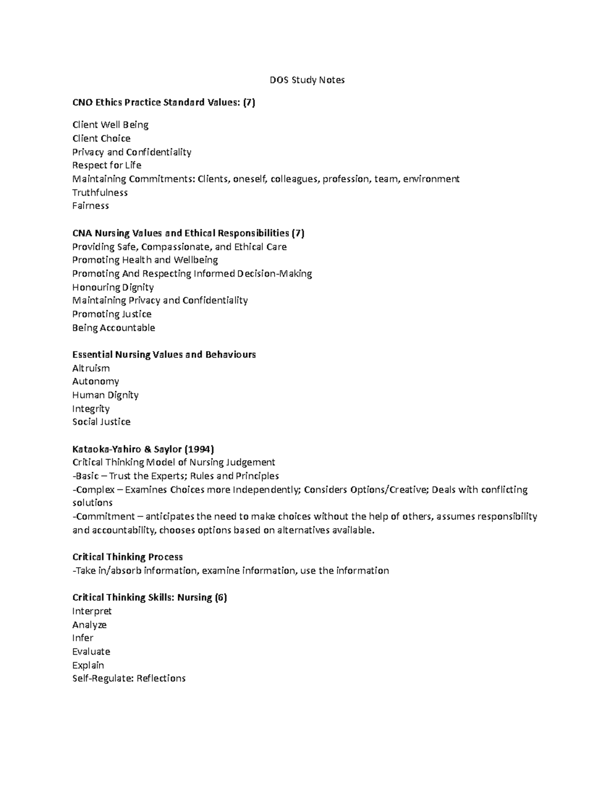 Lecture notes for Development of Self 1 - DOS Study Notes CNO Ethics ...