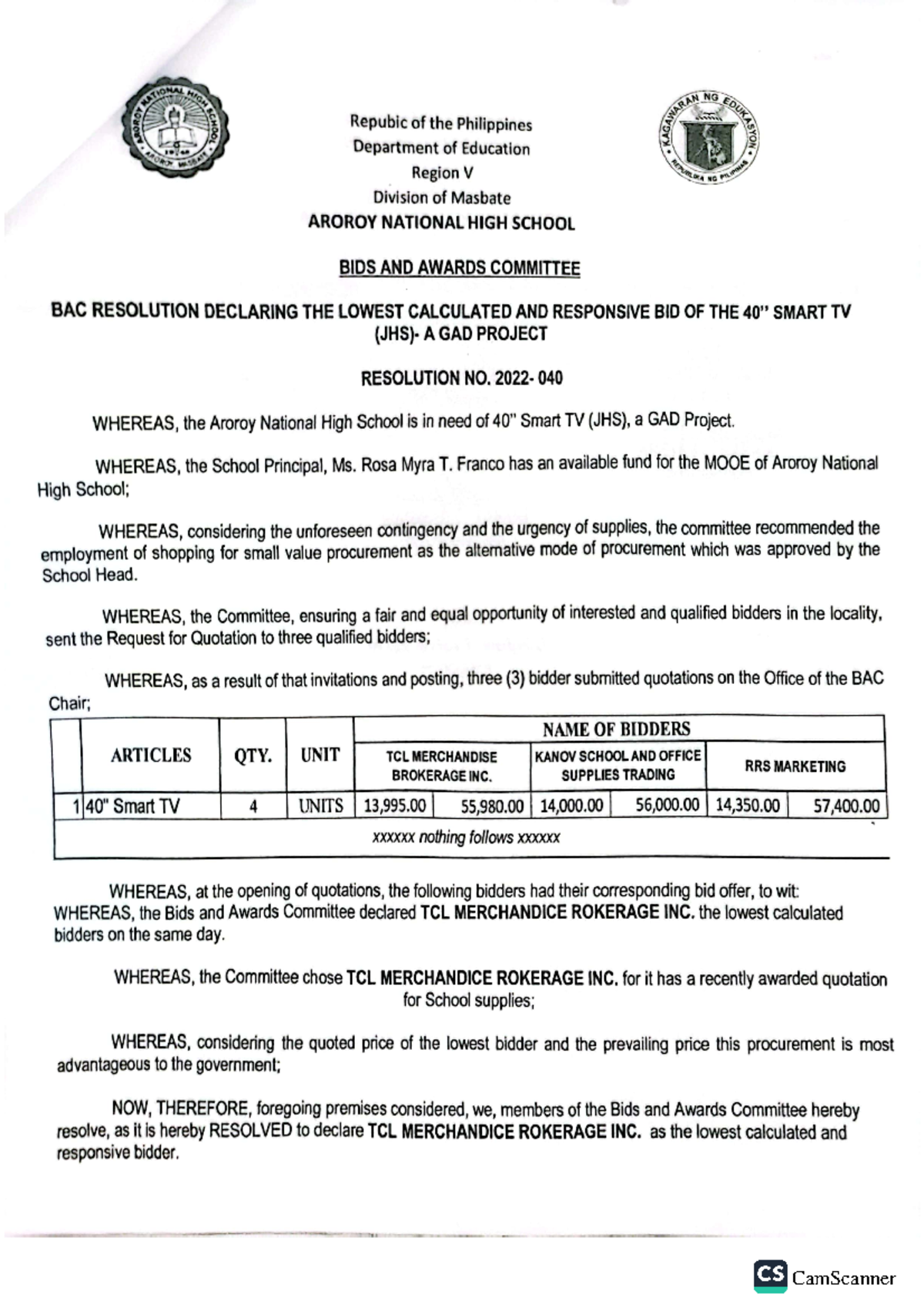 BAC TV - BAC RESOLUTION - Business Administration Major in Financial ...