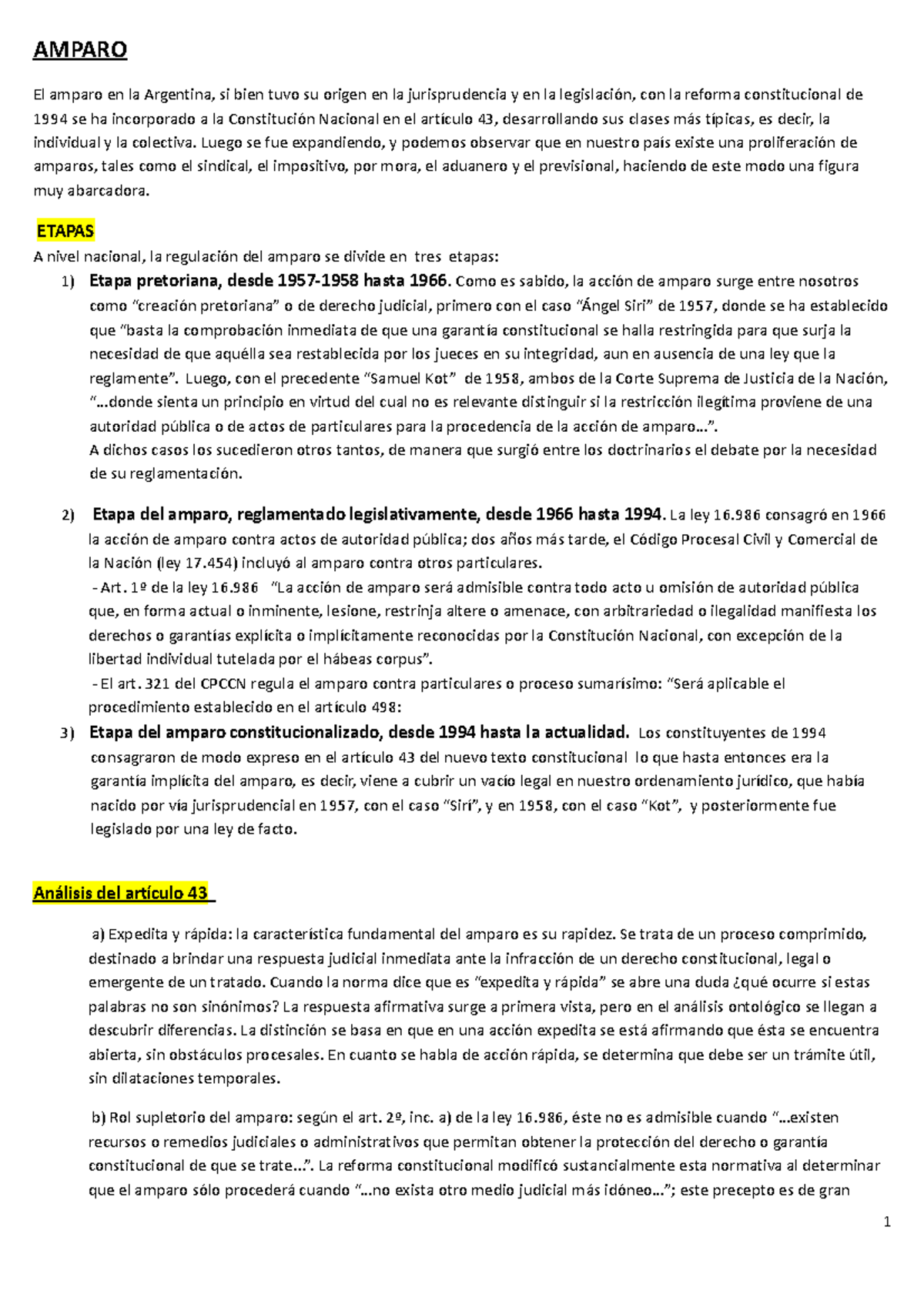 Amparo - AMPARO El amparo en la Argentina, si bien tuvo su origen en la ...