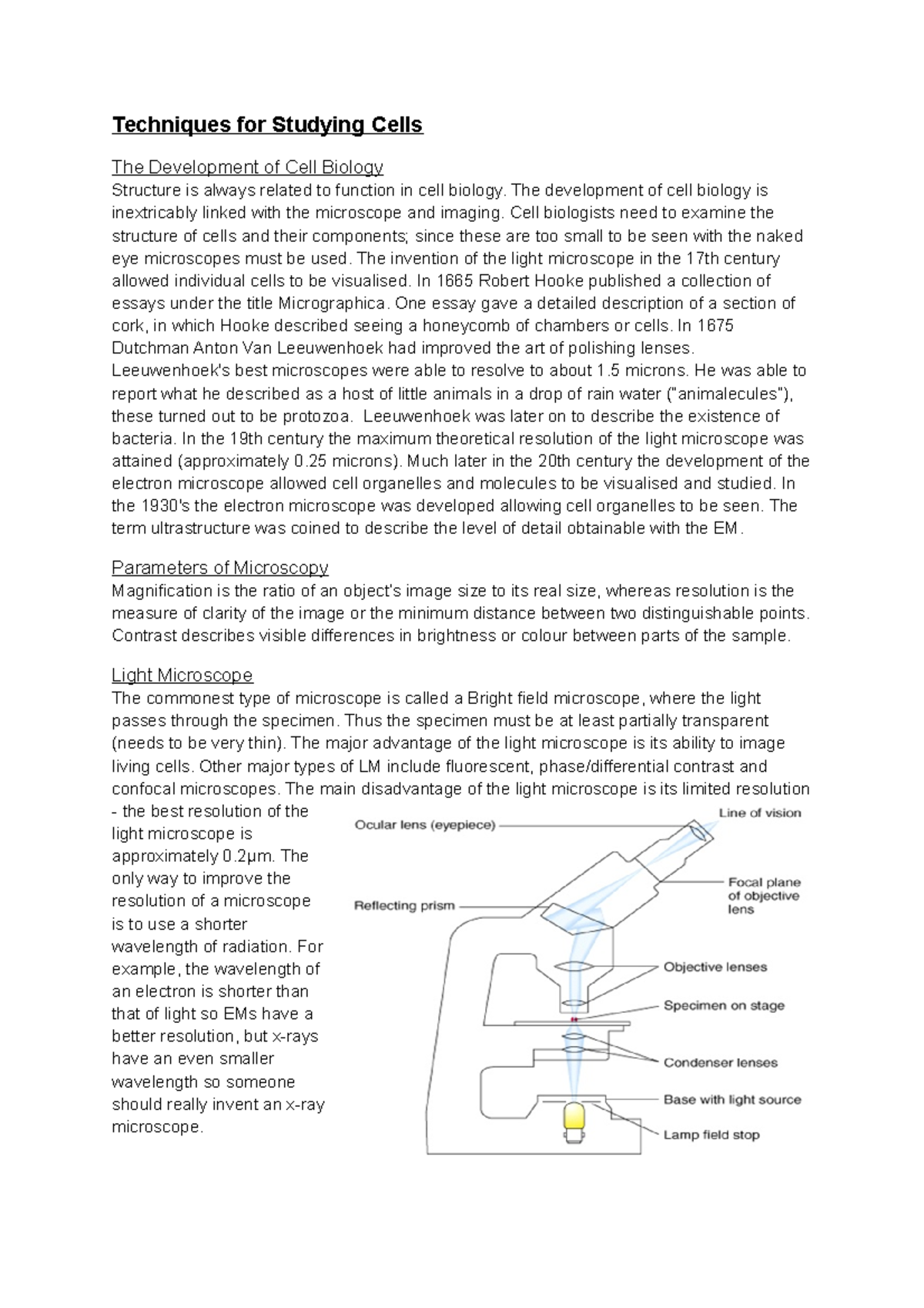 2. Techniques for Studying Cells - The development of cell biology is ...