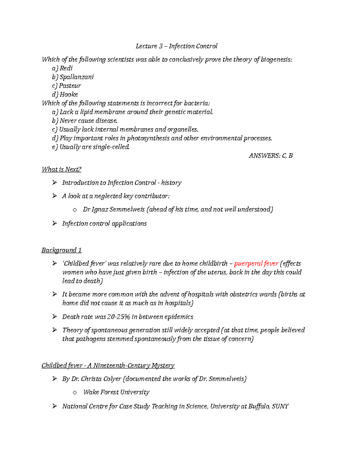 Lecture 3 infection control - Lecture 3 – Infection Control Which of ...