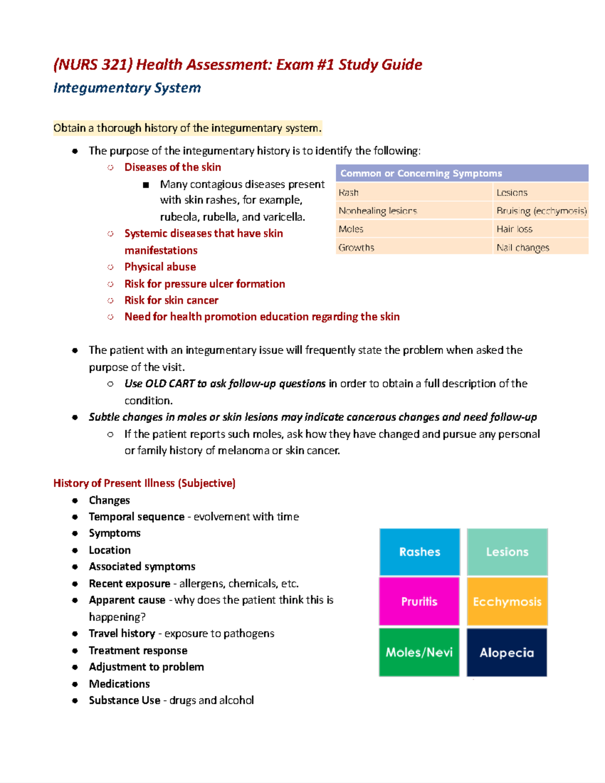 NURS 321 - Integumentar System - (NURS 321) Health Assessment: Exam #1 ...