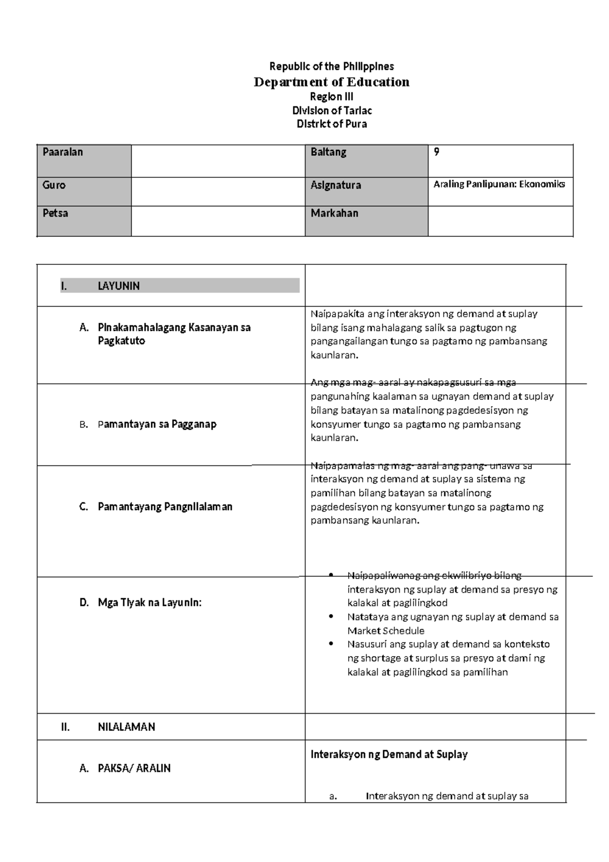 Lesson plan - Republic of the Philippines Department of Education ...