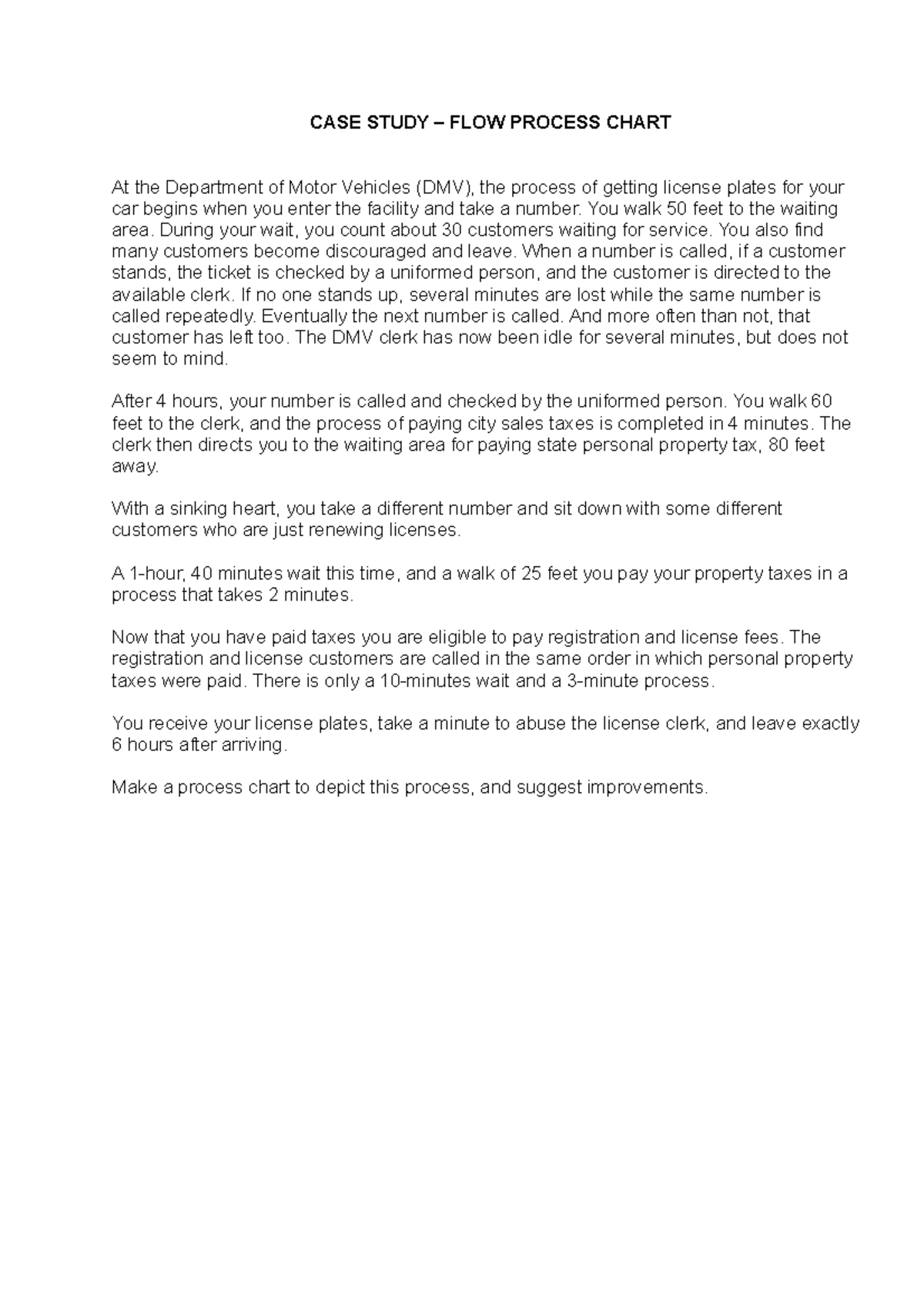 Case Study FPC (1) - CASE STUDY – FLOW PROCESS CHART At the Department ...