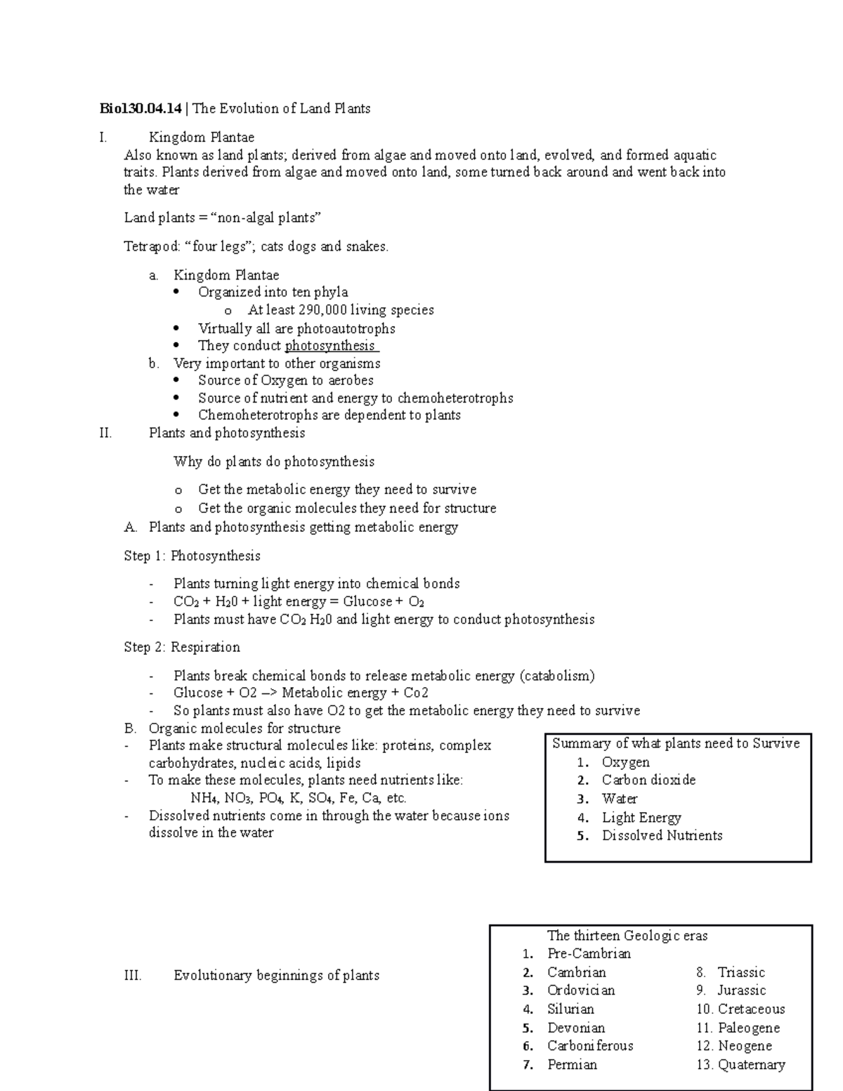 Unit 4. Bio130 - The Evolution of Land Plants - Bio130.04 | The ...