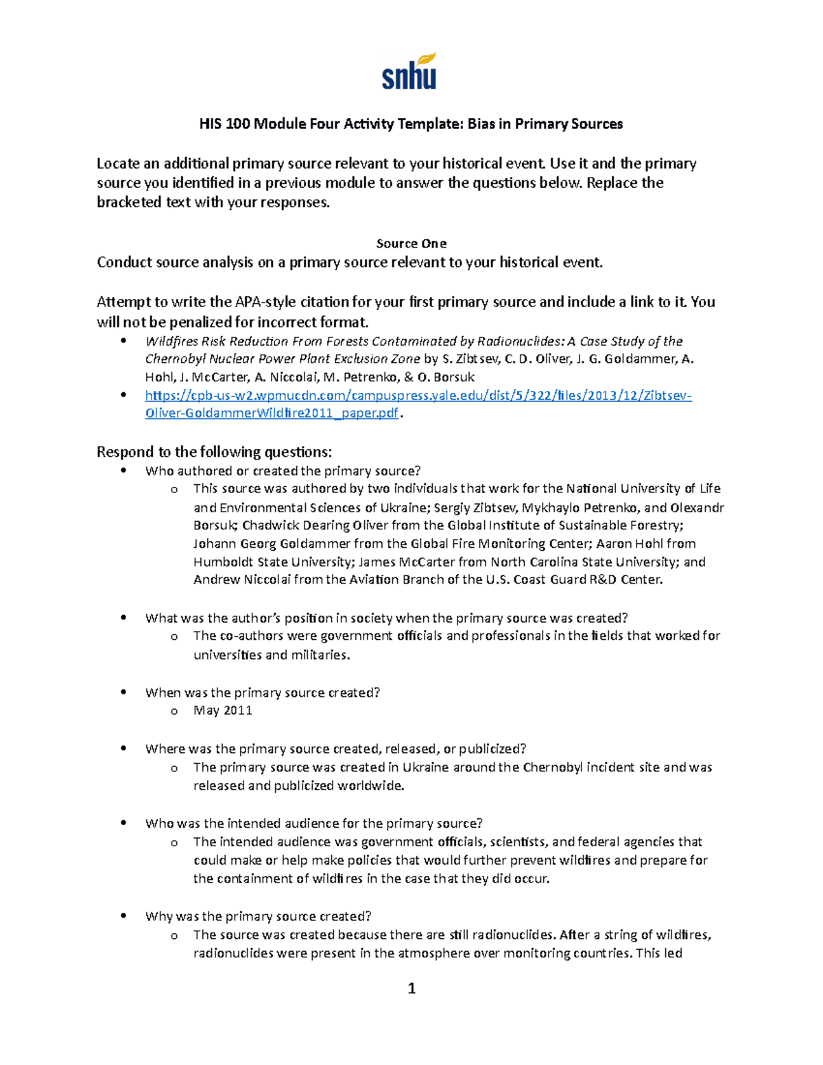 Week 4 - Bias in Primary Sources - Chernobyl / Climate Change - HIS 100 ...