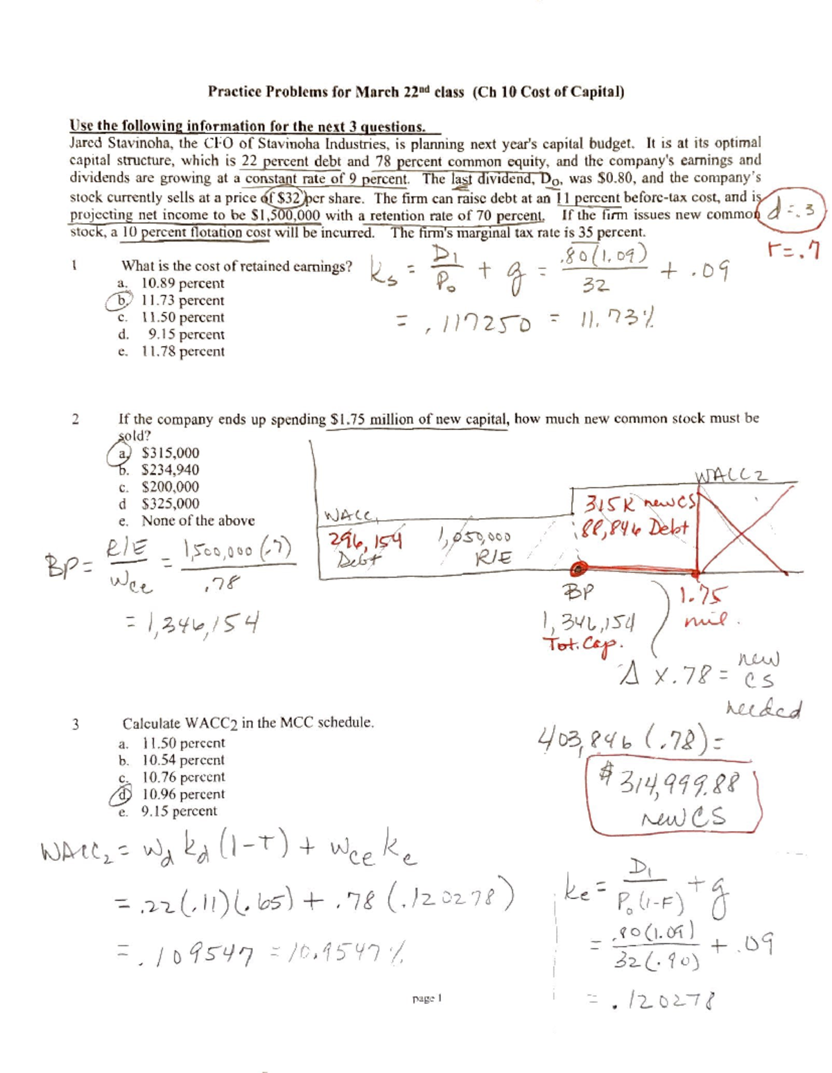 Practice Problems for CH 10 (WACC - solved) - FINC 341 - Studocu