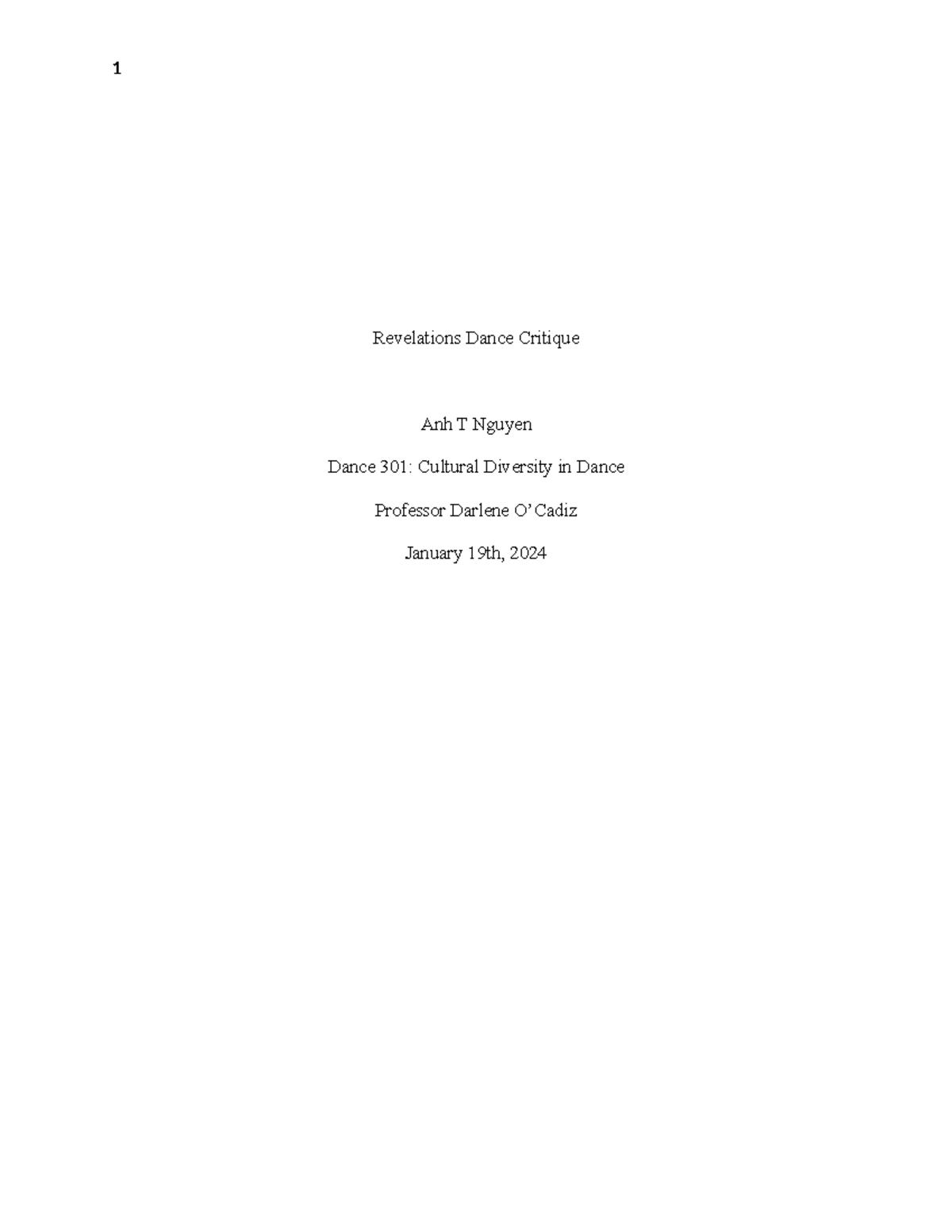 Dance Critique - Revelations Dance Critique Anh T Nguyen Dance 301 ...