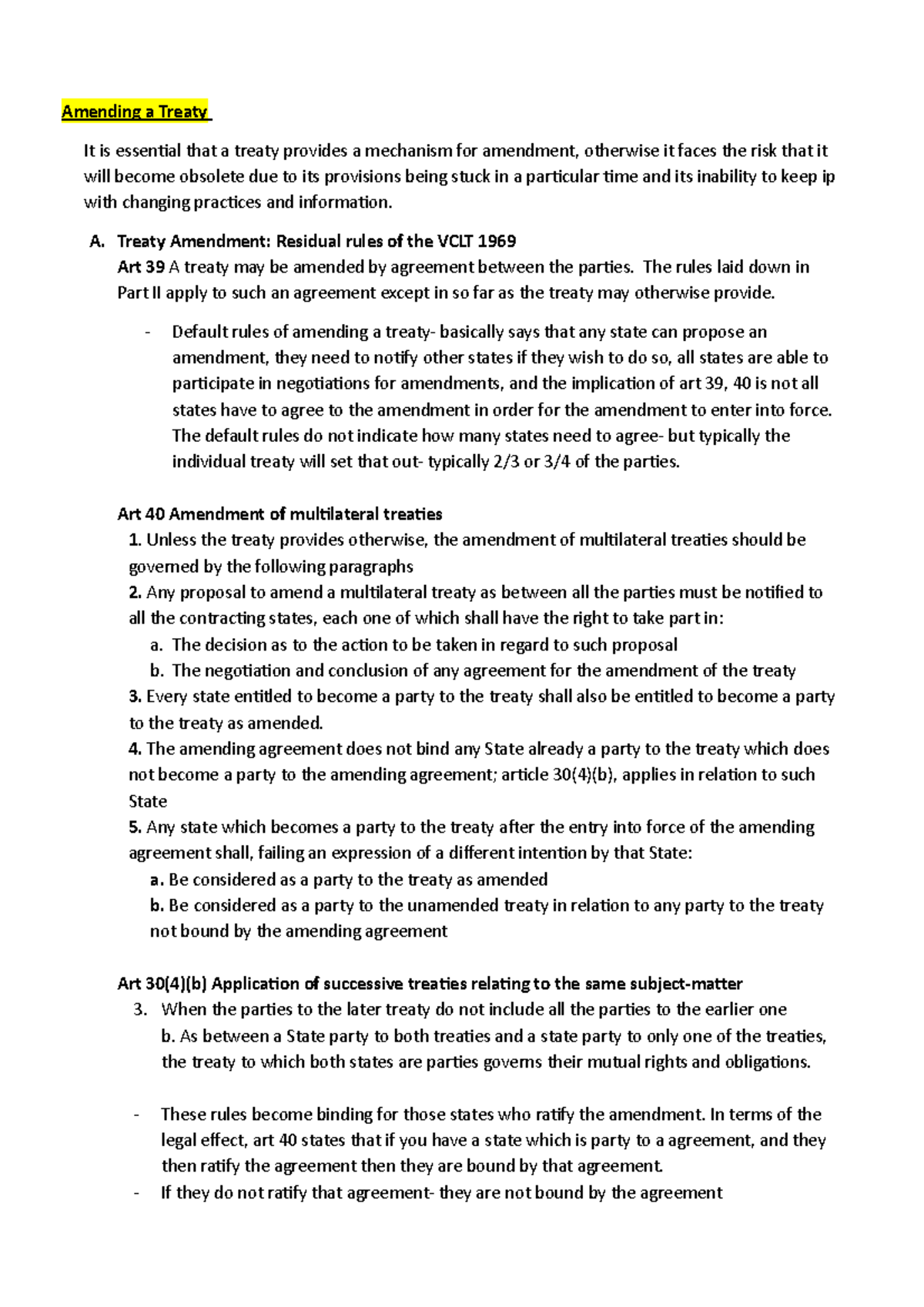 Bringing Treaties to an End 2 - Amending a Treaty It is essential that ...