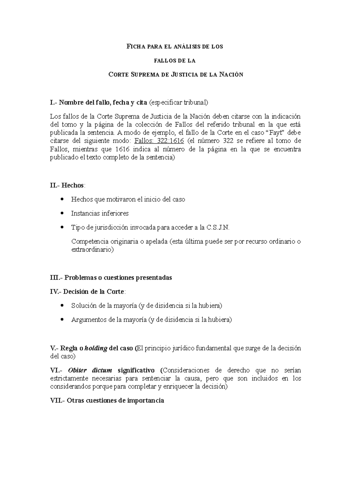 Guia de lectura de fallos - FICHA PARA EL ANÁLISIS DE LOS FALLOS DE LA ...