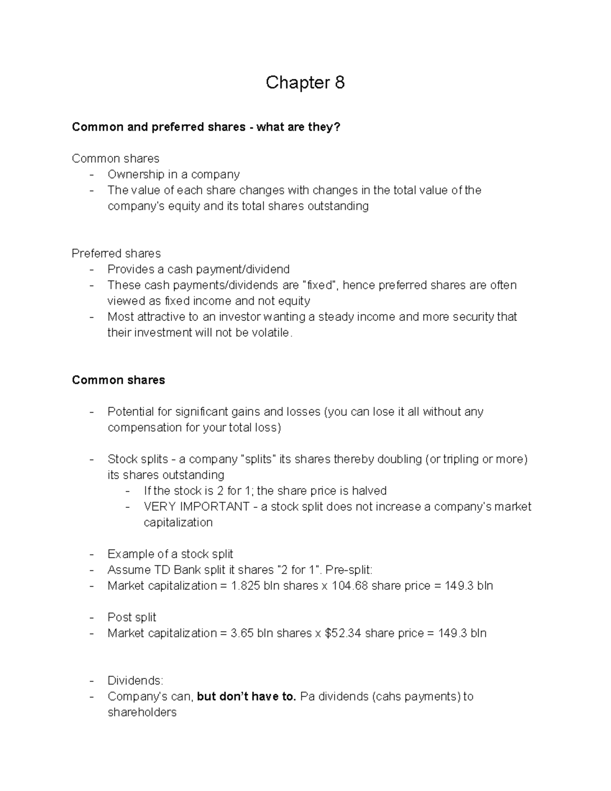 AFM 121 - Chapter 8 - AFM - Chapter 8 Common and preferred shares - what are they? Common shares ...