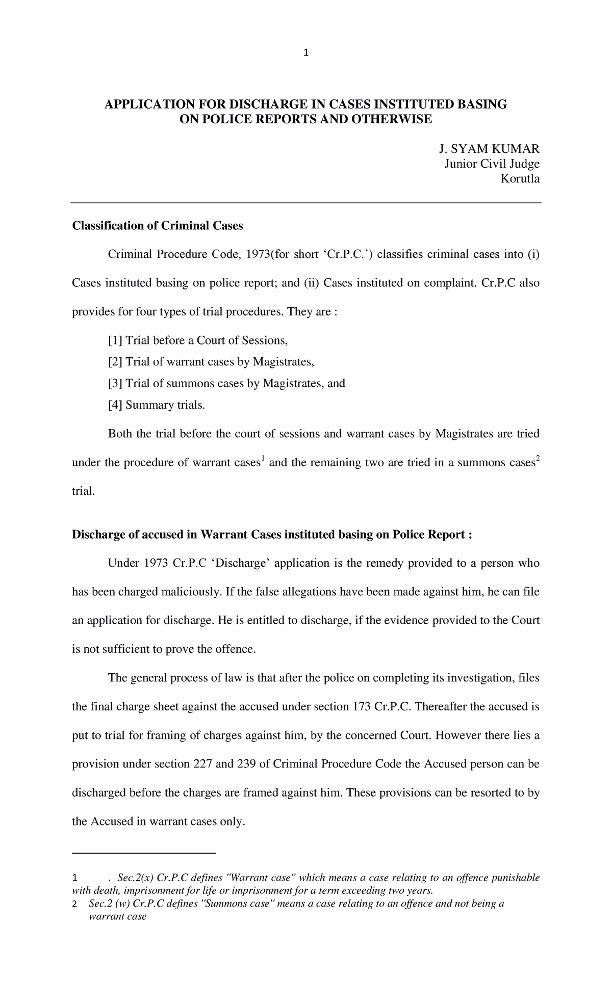 2 Syam Kumar workshop on applications on discharge of accused ...