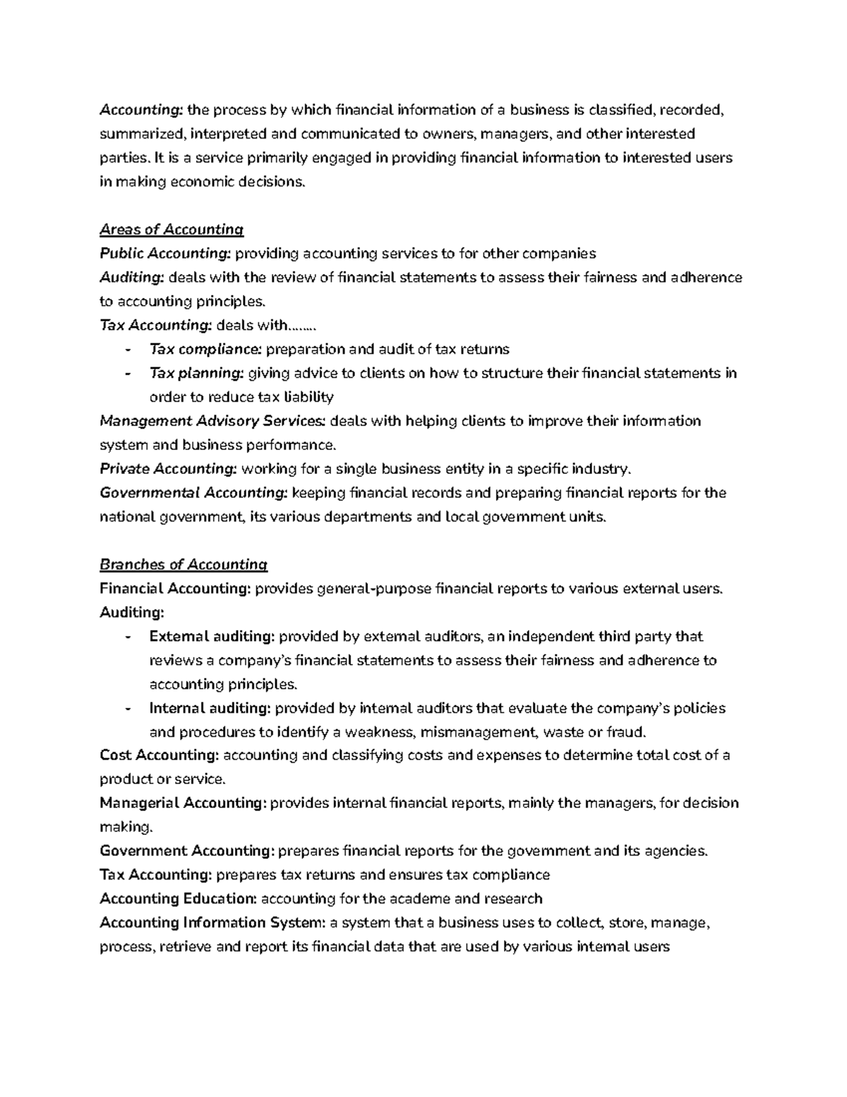 Accounting notes - Accounting: the process by which financial ...