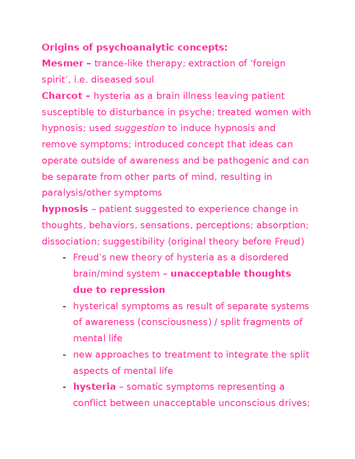 Study guide - intro to psychodynamic model of the mind - summary of ...