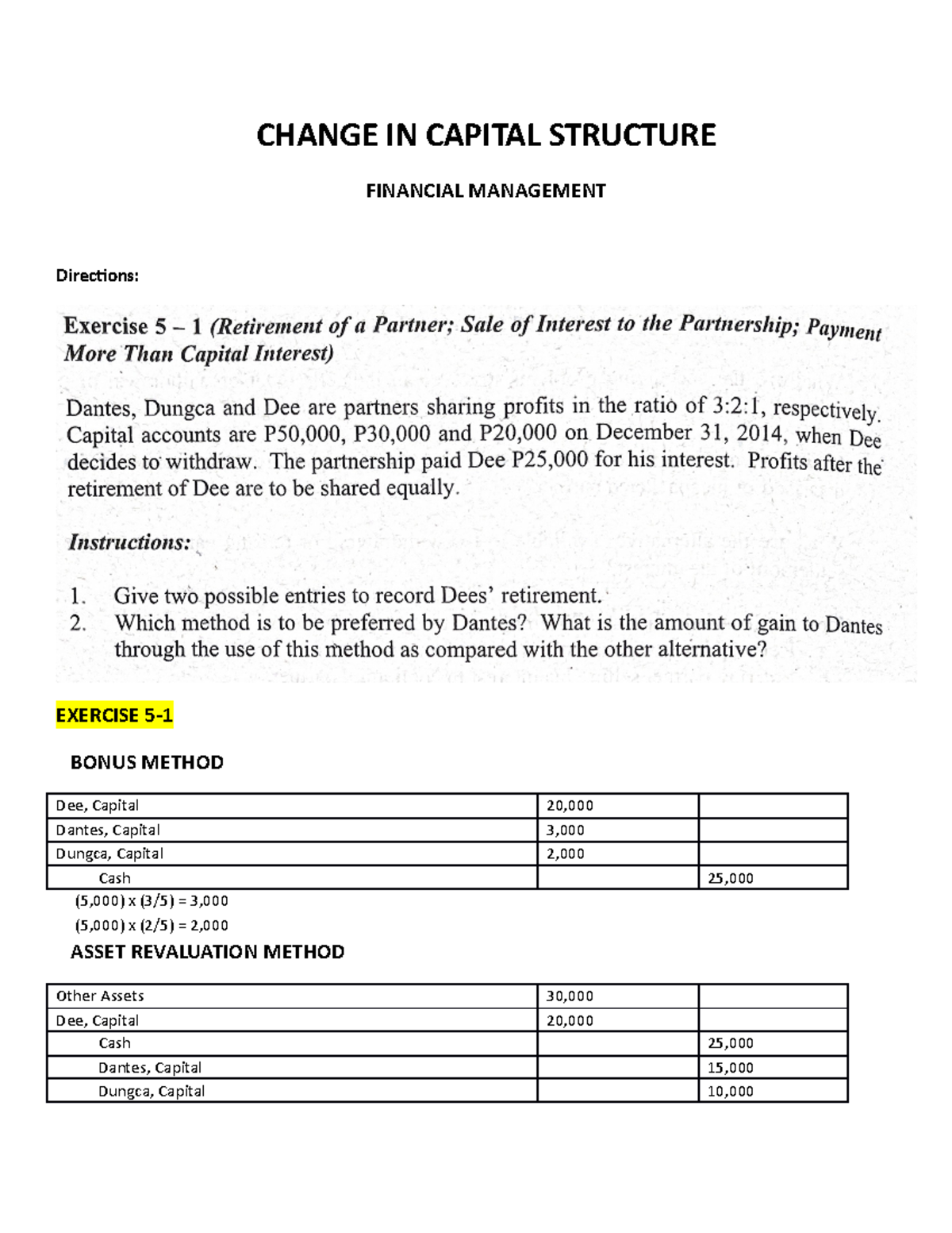 Finanancial Management - Change in capital structure - CHANGE IN ...