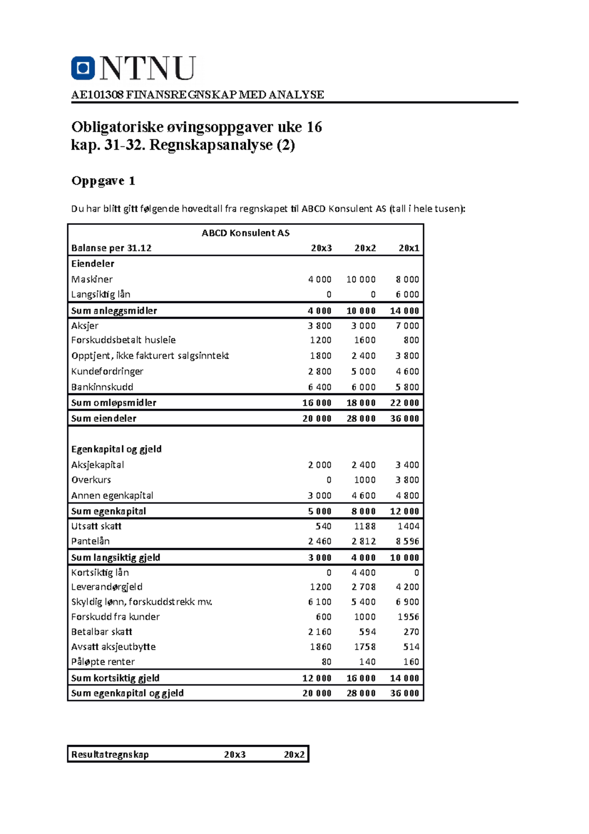 Obl.øvingsoppgaver kap. 31-32 uke 16 - AE101308 FINANSREGNSKAP MED ...