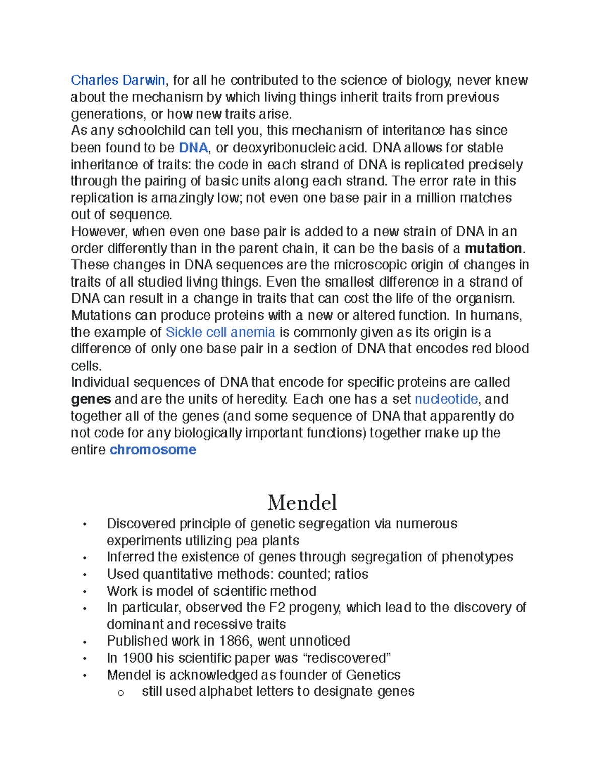 Cells and genetics chapter 1 - Charles Darwin, for all he contributed ...