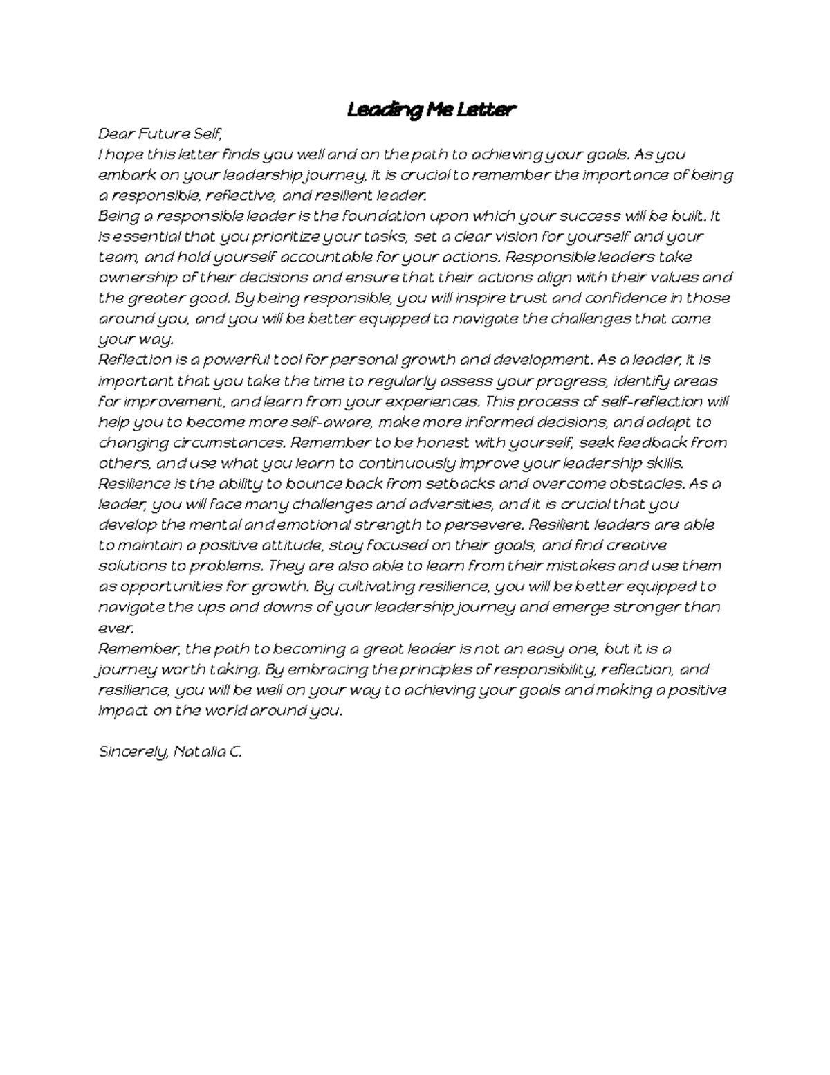 Module Ten Lesson One Assignment - Leading Me Letter Dear Future Self ...