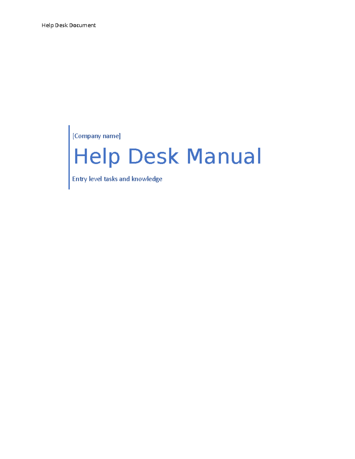 Help Desk Manual Company Name Help Desk Manual Entry Level Tasks