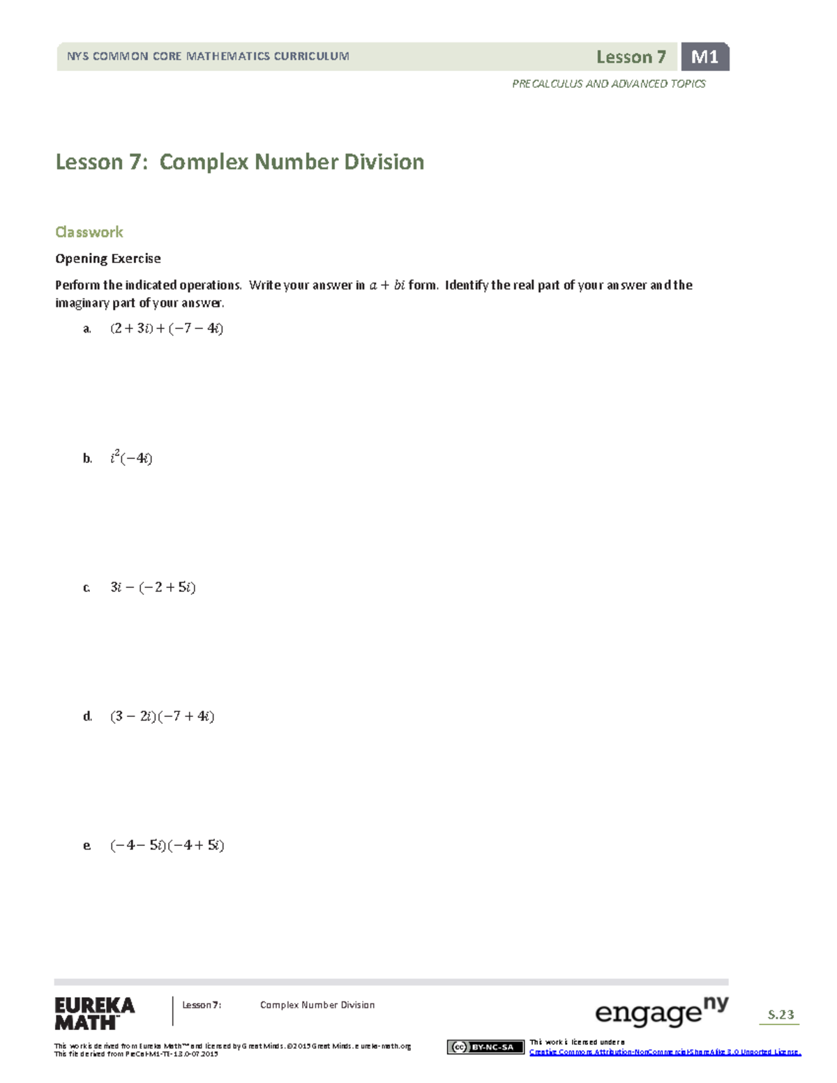Precalculus m1 topic a lesson 7 student - PRECALCULUS AND ADVANCED ...