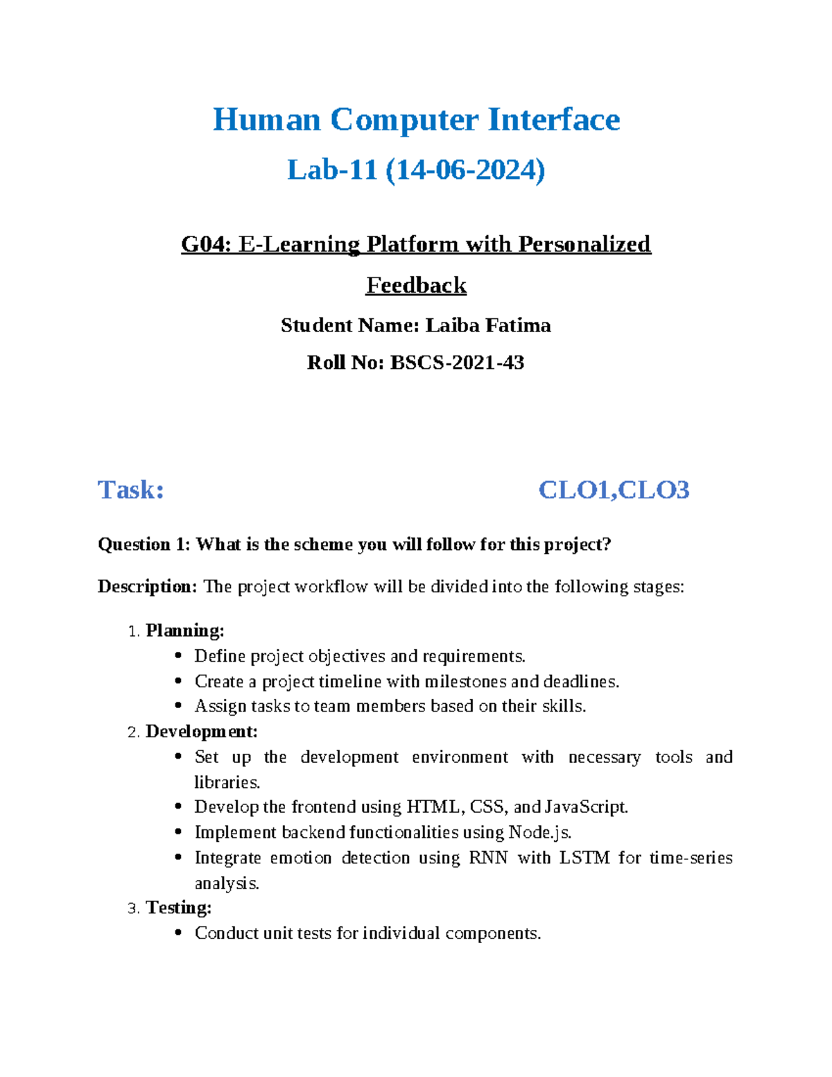 Laiba HCI lab 11 - yo lab - Human Computer Interface Lab-11 (14-06-2024) G04: E-Learning ...