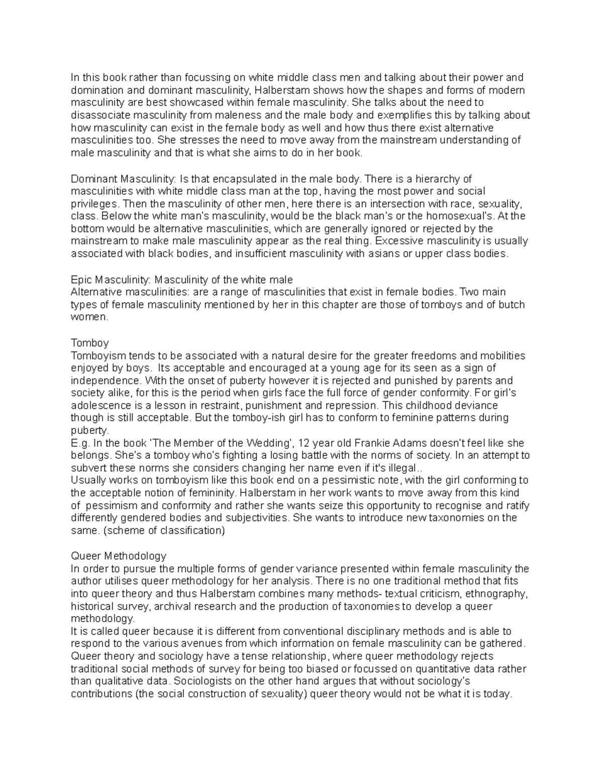 Female masculinity - informative - In this book rather than focussing ...